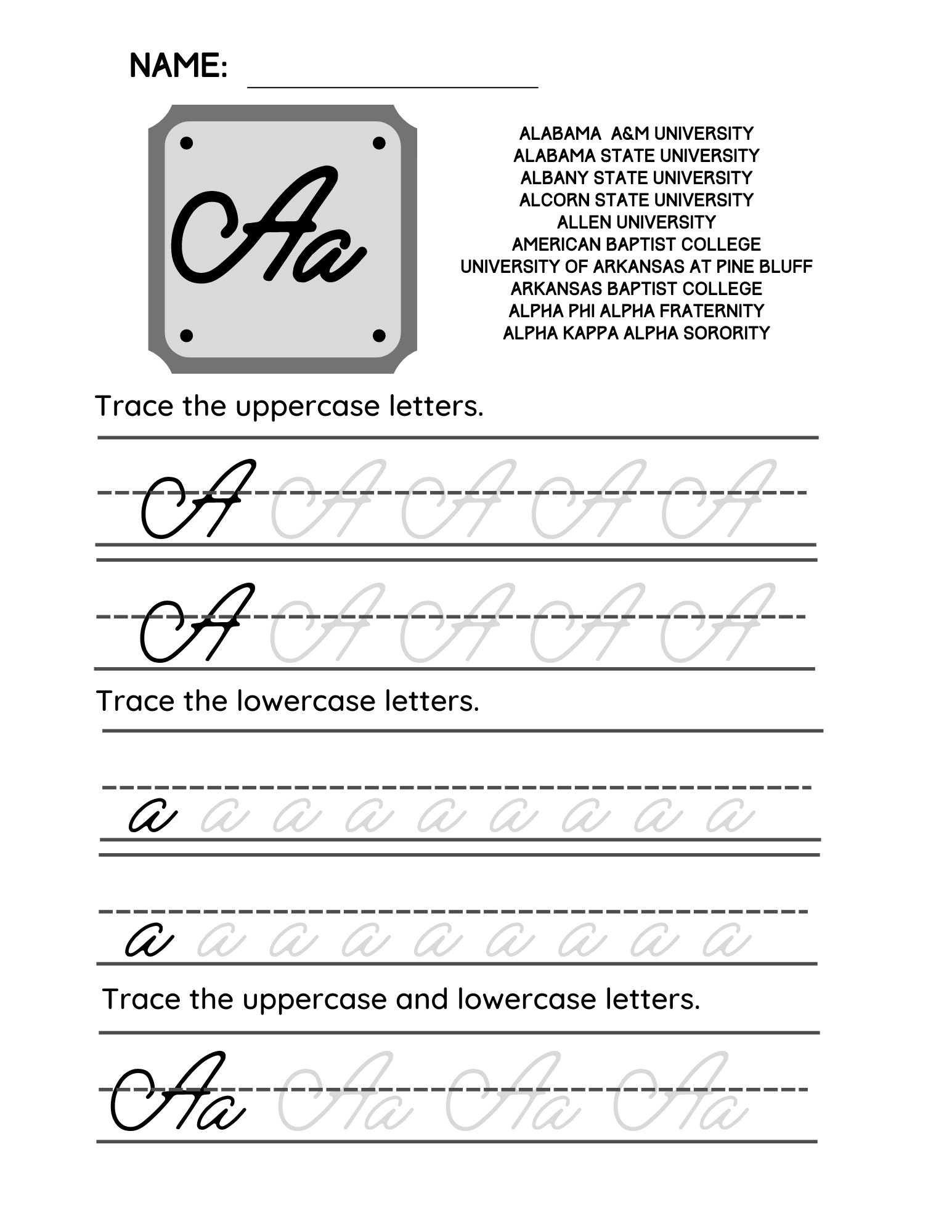 HBCU Cursive Letter Tracing - Etsy