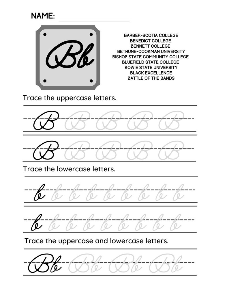 HBCU Cursive Letter Tracing - Etsy