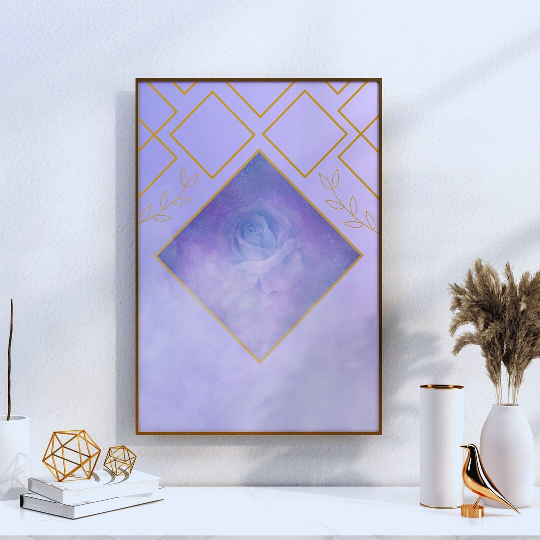 Golden Hour Wall Art, Blue Rose Poster, Abstract Print, Digital ...