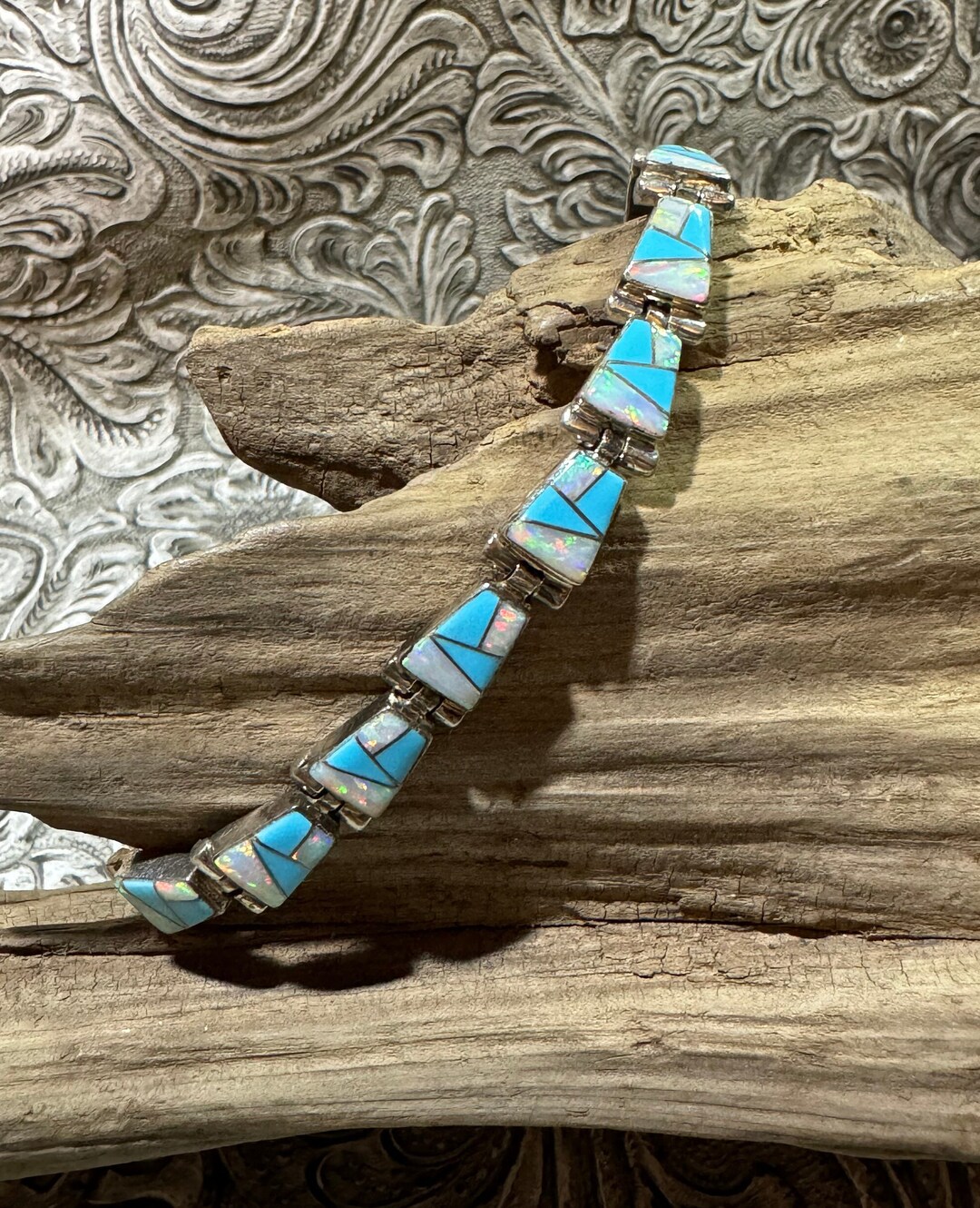 Turquoise & Opal Geometric Inlay Bracelet by Navajo Artist Mary Dayea ...