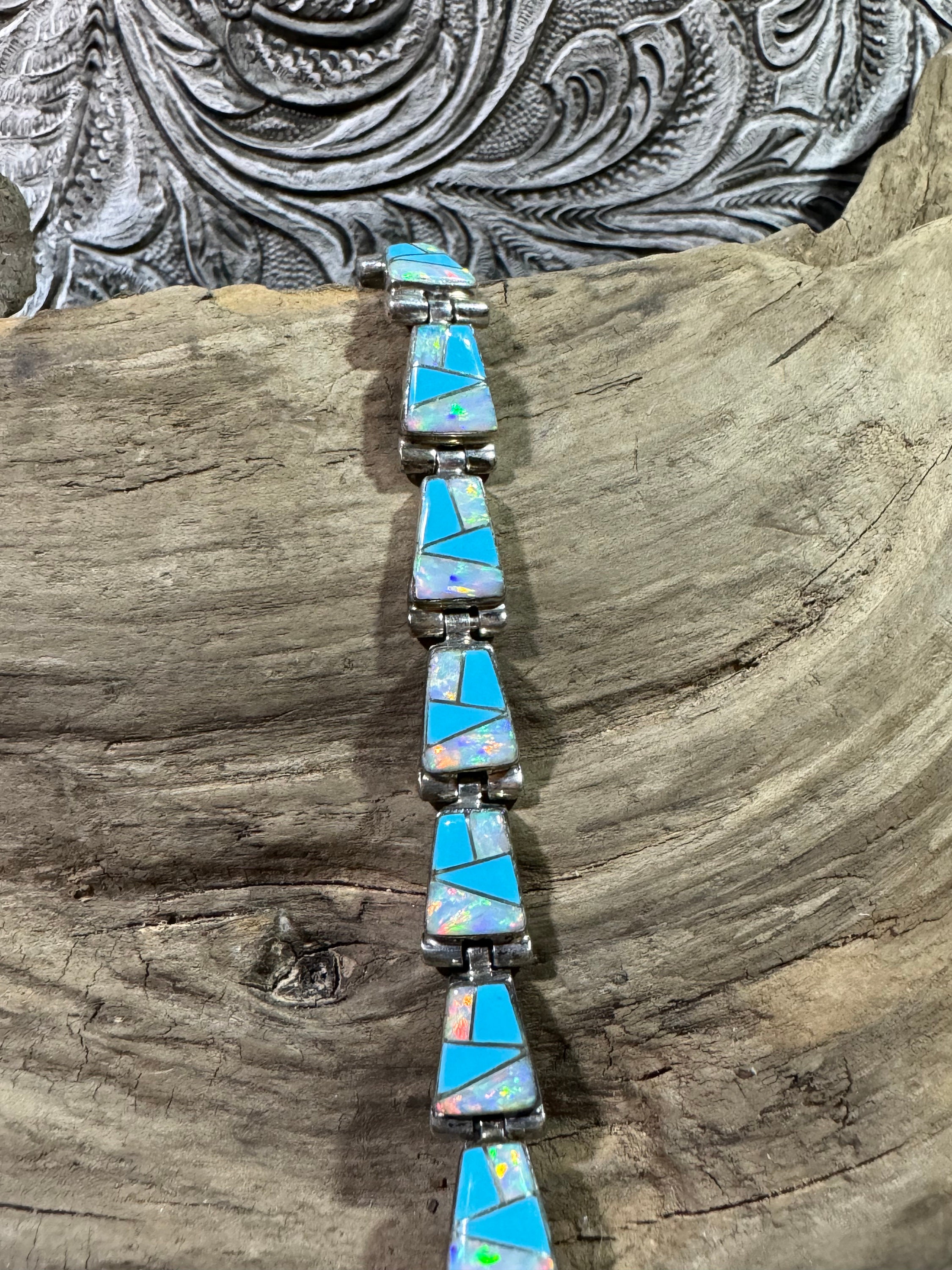 Turquoise & Opal Geometric Inlay Bracelet by Navajo Artist Mary Dayea ...