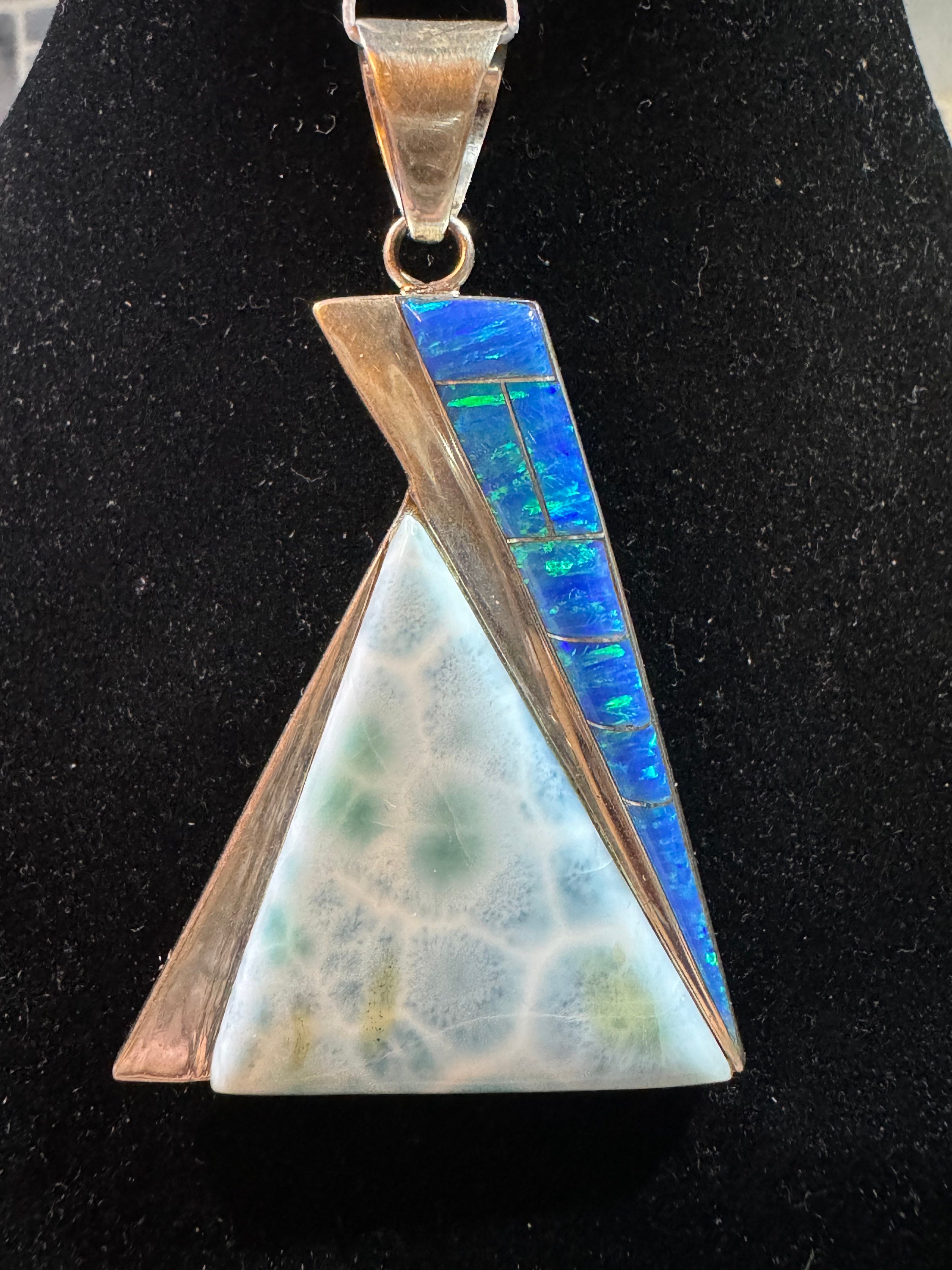 Zuni Larimar and Blue Fire Opal Geometric Sterling Silver Pendant by ...