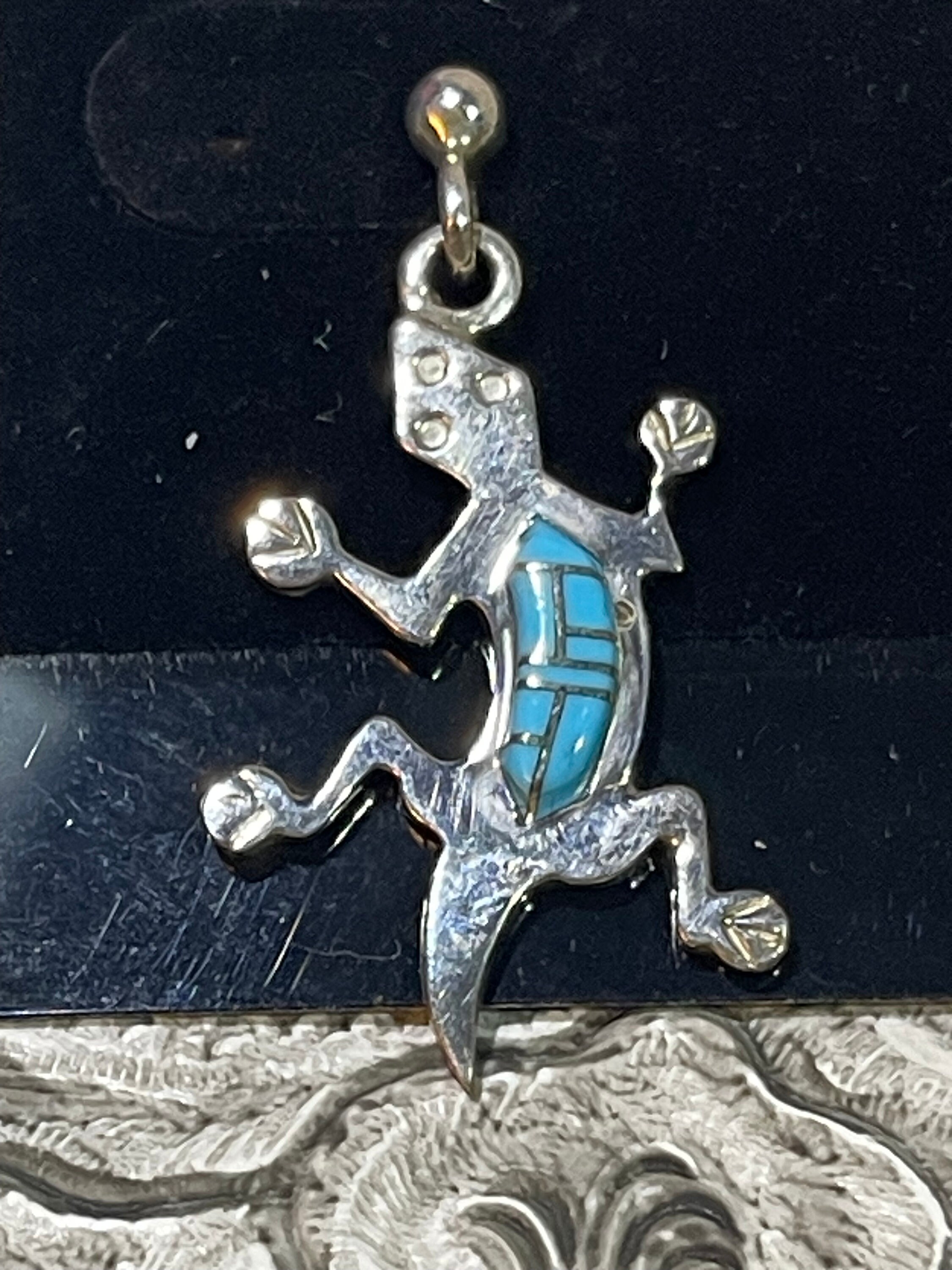 Vintage New Sterling Turquoise Inlay Lizard Earrings - Etsy