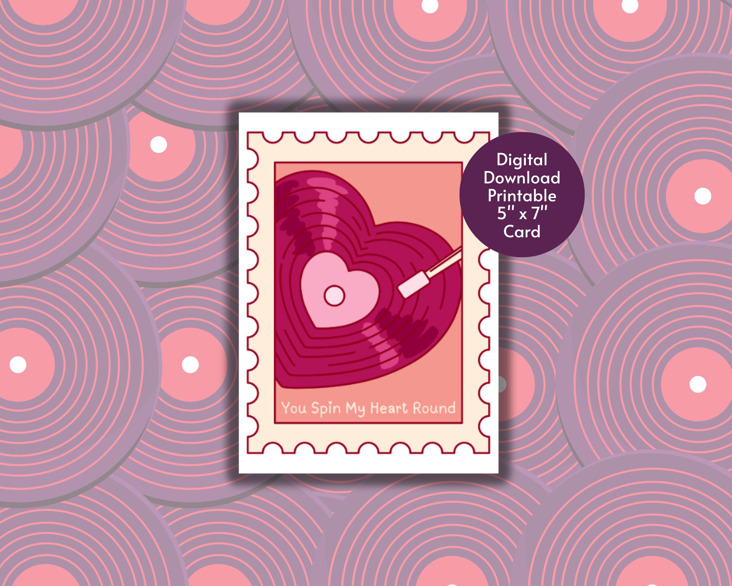 You Spin My Heart Round Greeting Card, Vintage-inspired Printable ...