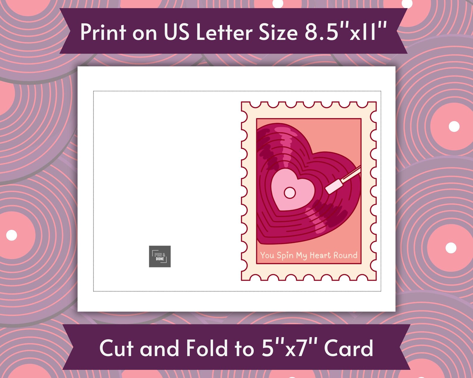You Spin My Heart Round Greeting Card, Vintage-inspired Printable ...