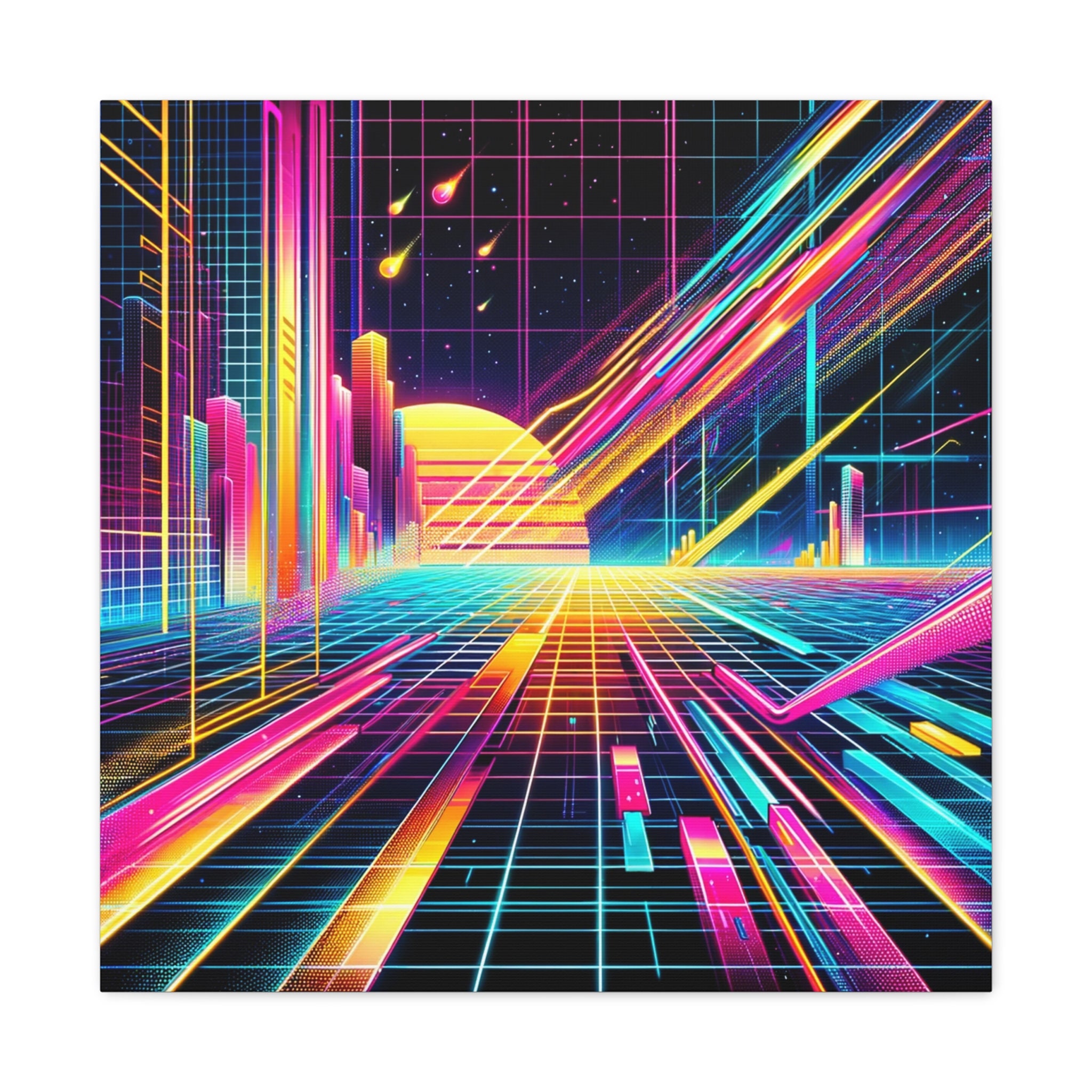 Retro-futuristic Cityscape Canvas Art Vibrant Neon Metropolis on ...