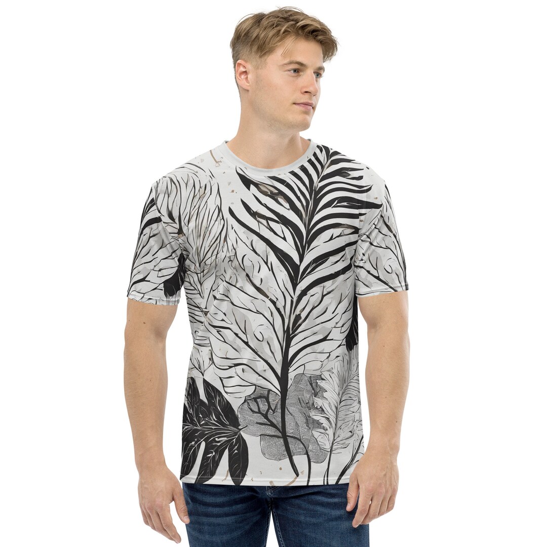 Artistic Splatter Leaf Tee - Bold Black and White Print With Gold ...
