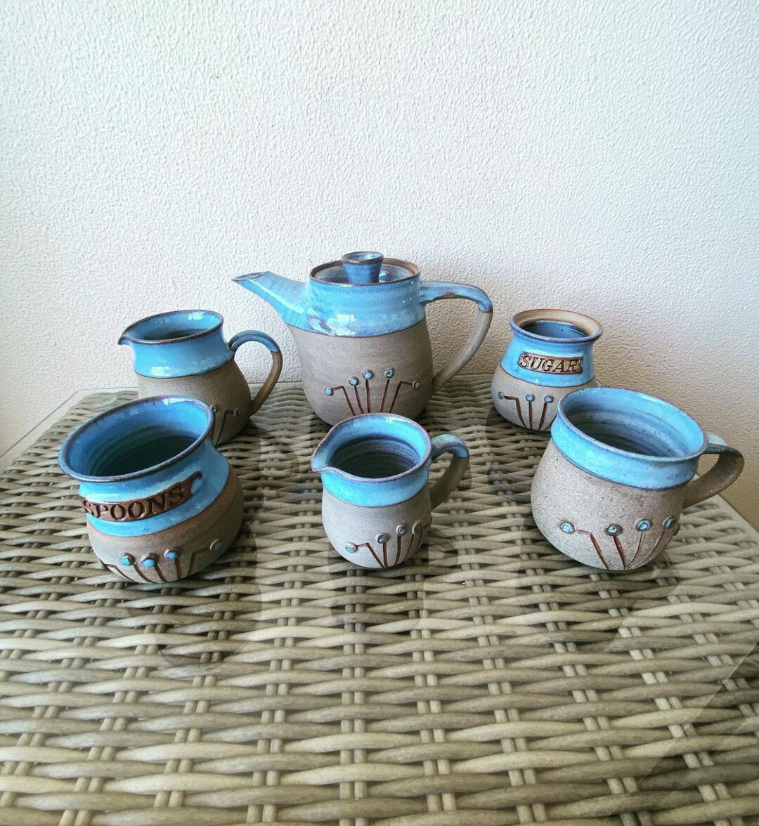 Gorgeous Blue Pottery Tea Coffee Set - Etsy