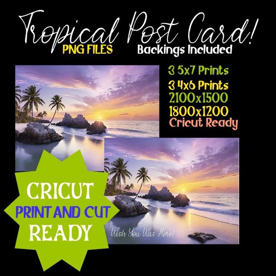 Tropical Post Card, Print at Home, Cricut Print and Cut, Wish You Was ...