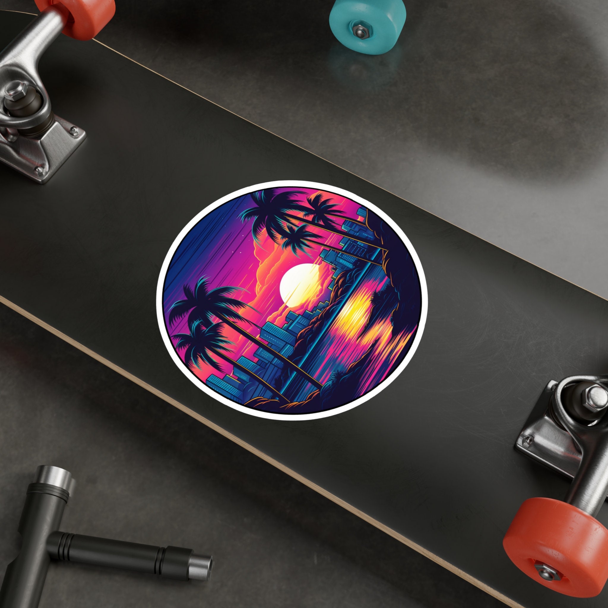 Tropical Neon Sunset Vinyl Decal Kiss Cut - Etsy