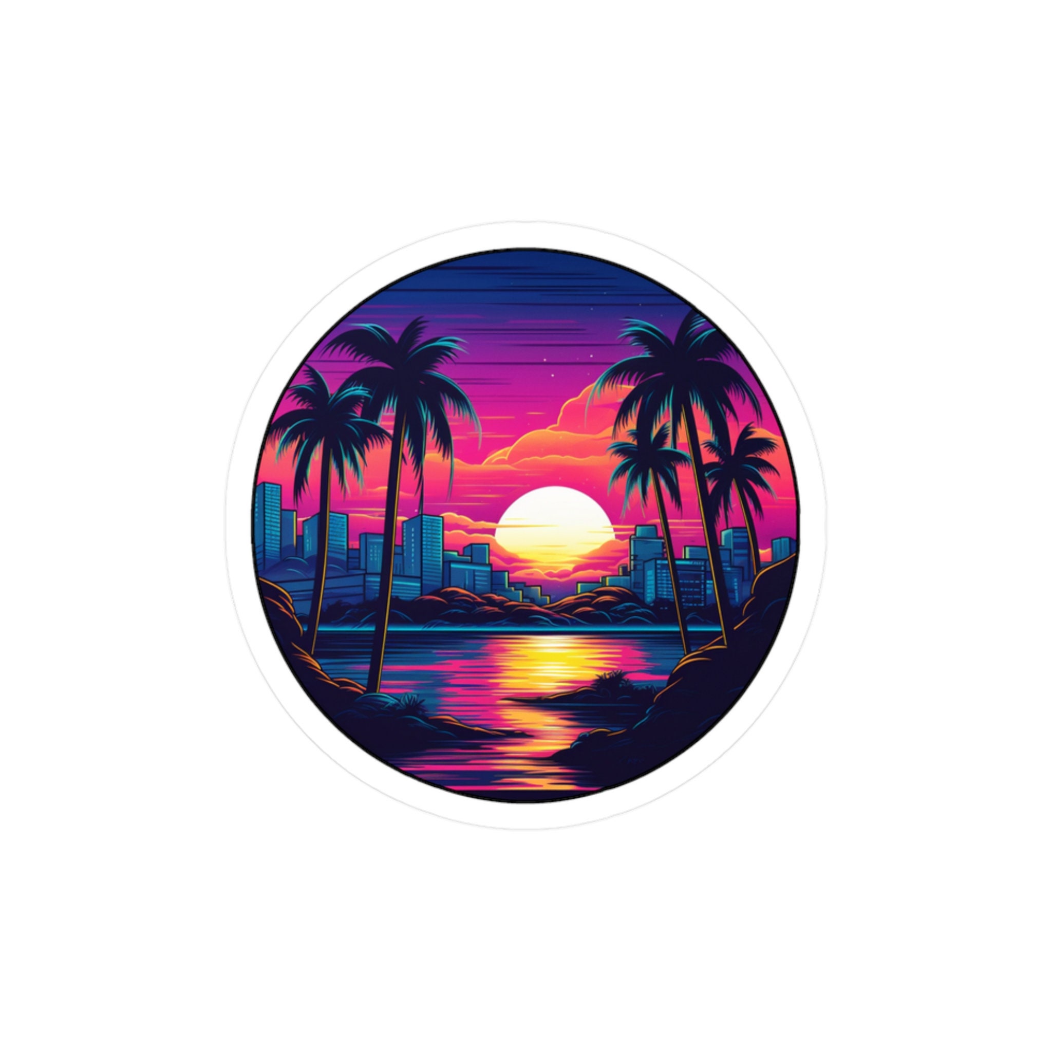 Tropical Neon Sunset Vinyl Decal Kiss Cut - Etsy