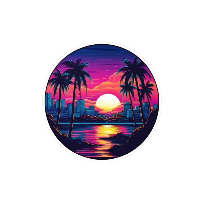 Tropical Neon Sunset Vinyl Decal Kiss Cut - Etsy
