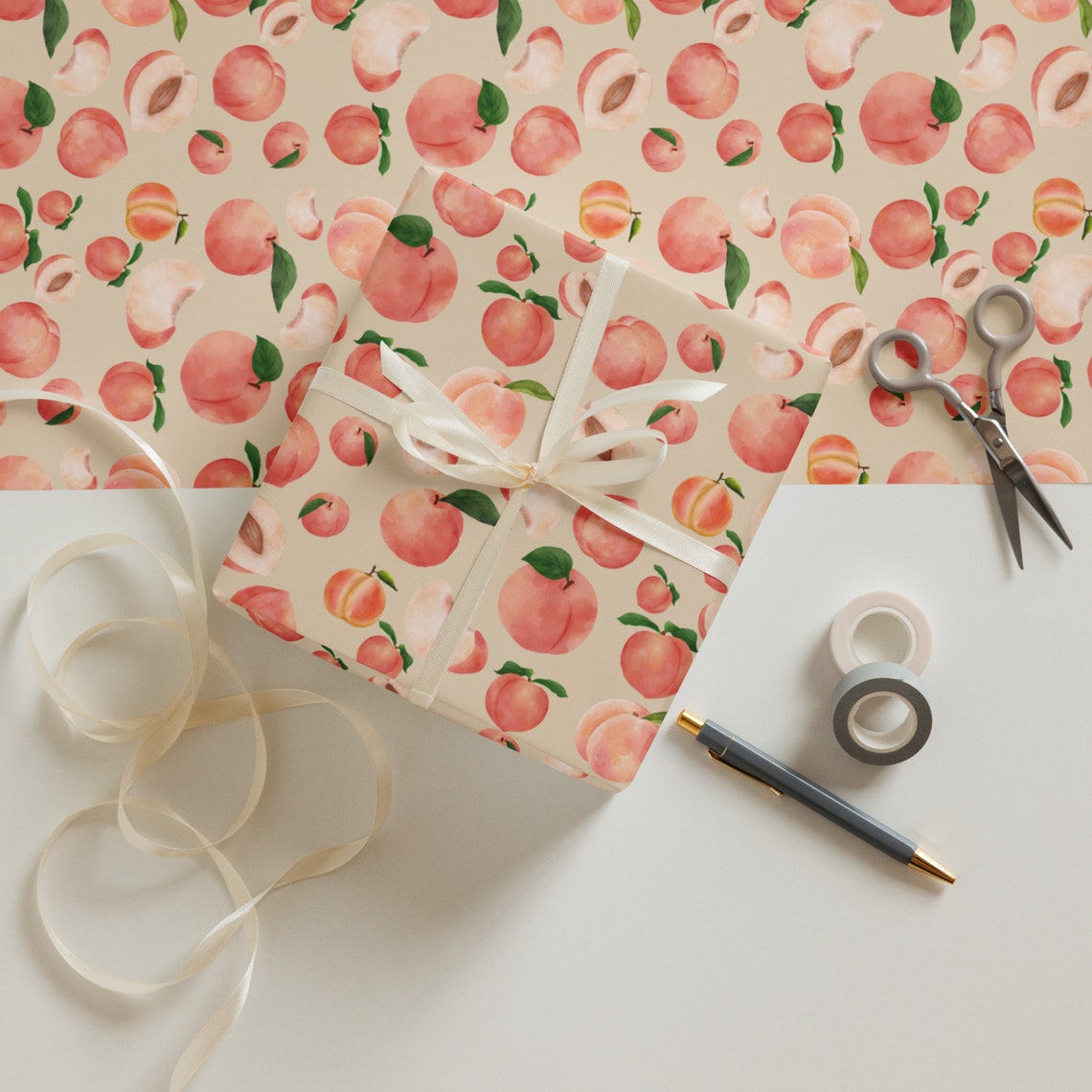 Peach Watercolor Wrapping Paper, Birthday Gift Wrap, for Her, Pretty ...