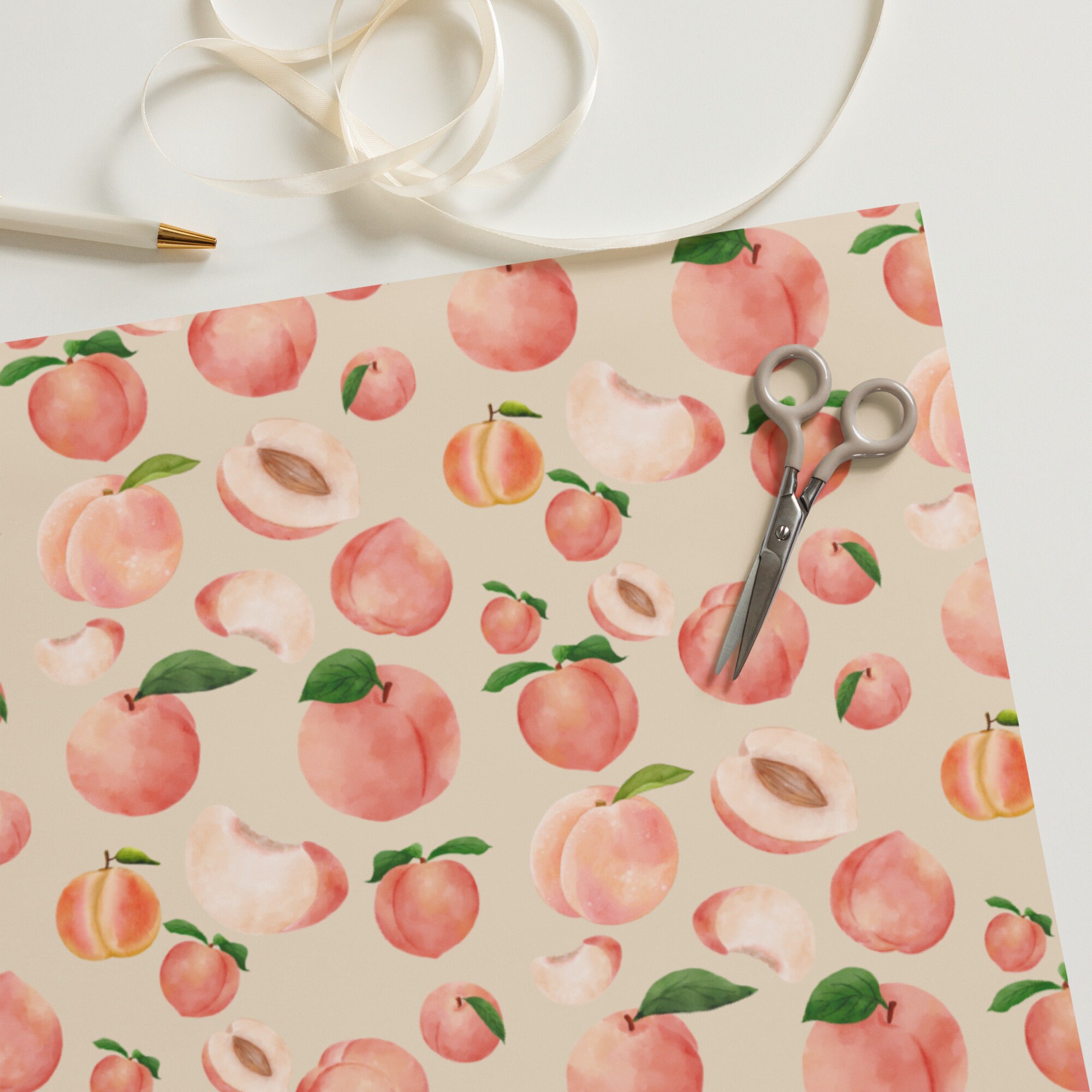 Peach Watercolor Wrapping Paper, Birthday Gift Wrap, for Her, Pretty ...