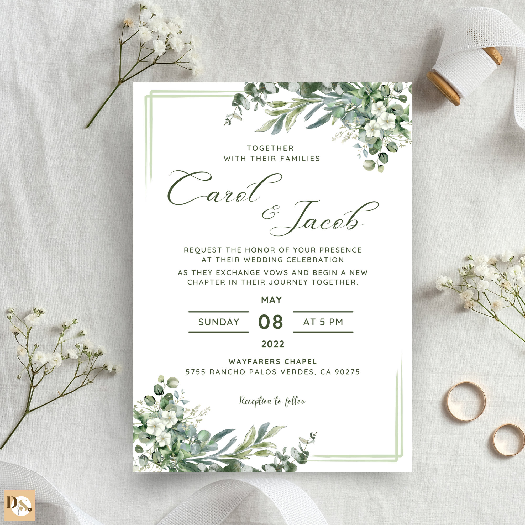Sage Green Wedding Invitation Template, Editable Wedding Invite Suite ...