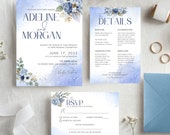 Dusty Blue Wedding Invitation Template Dusty Blue Floral - Etsy