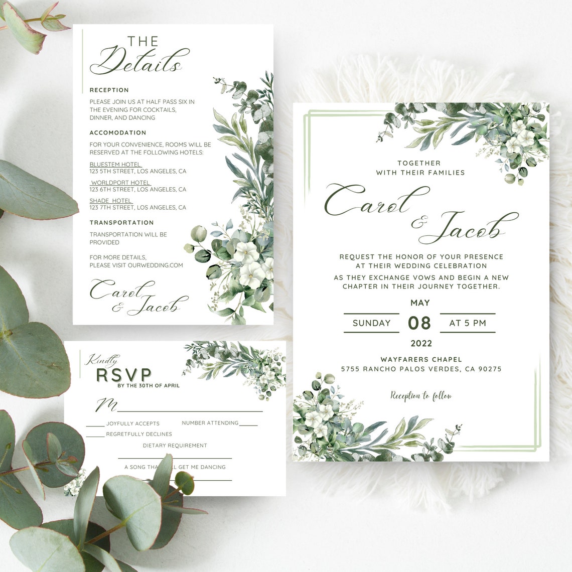 Sage Green Wedding Invitation Template, Editable Wedding Invite Suite ...