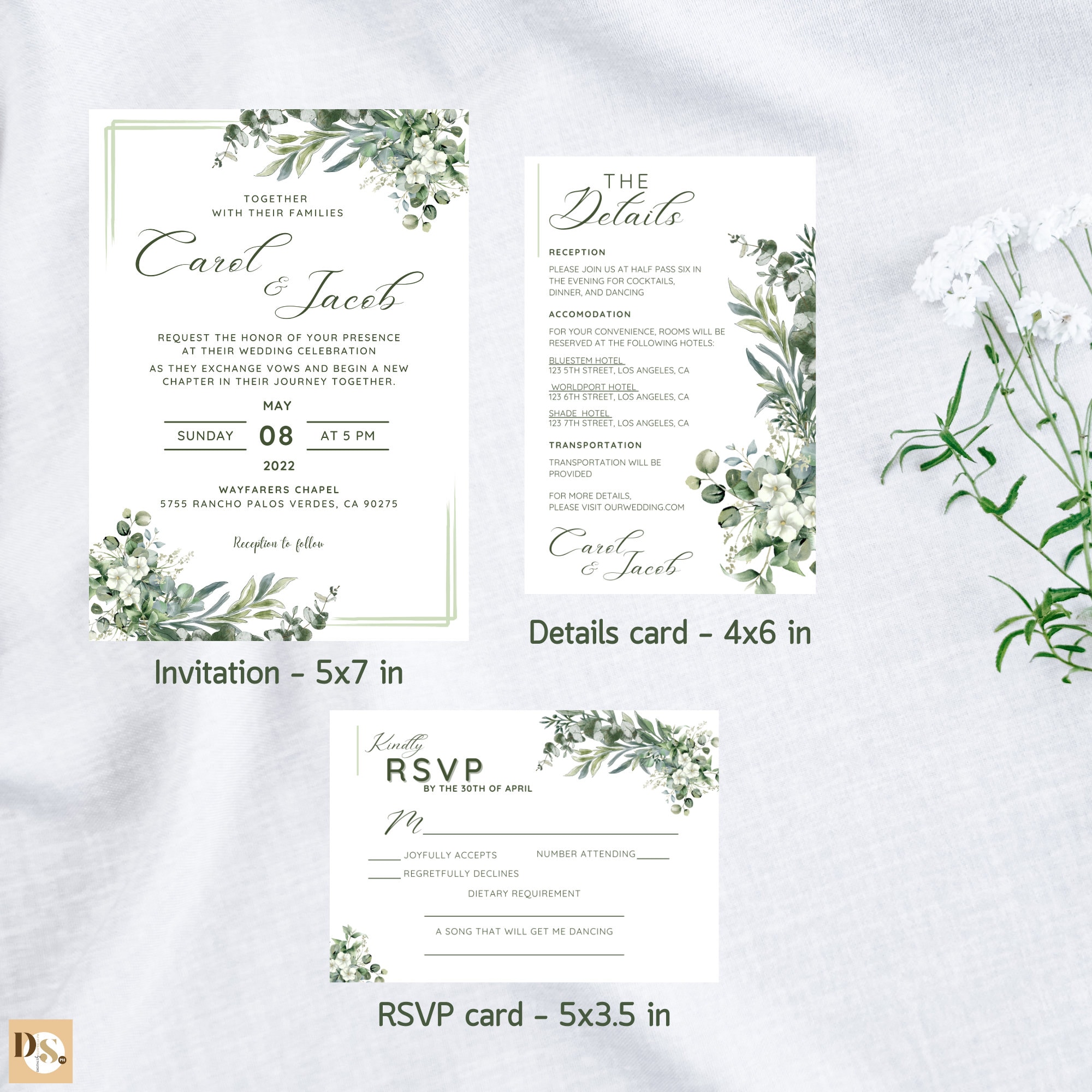 Sage Green Wedding Invitation Template, Editable Wedding Invite Suite ...
