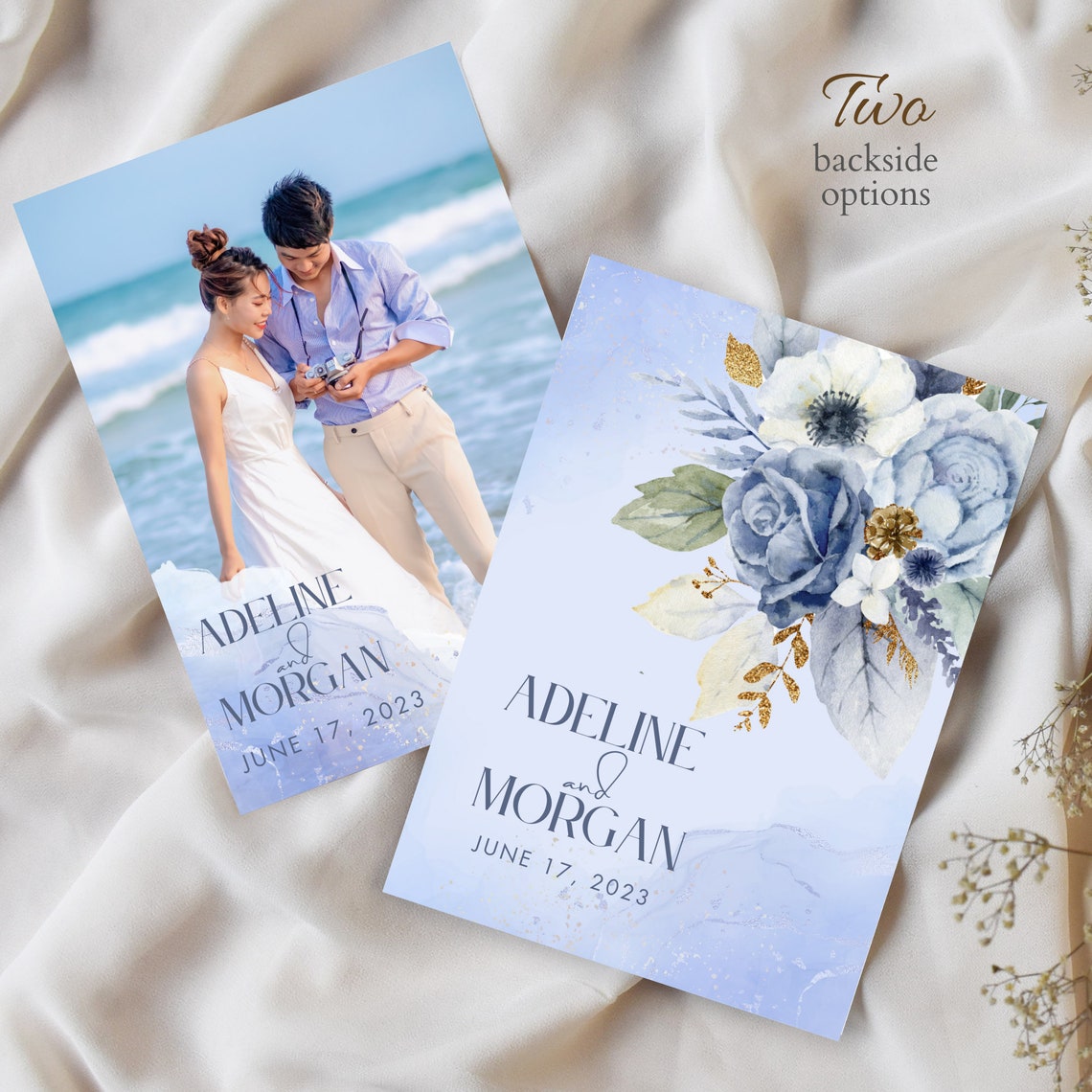 Dusty Blue Wedding Invitation Template Dusty Blue Floral - Etsy