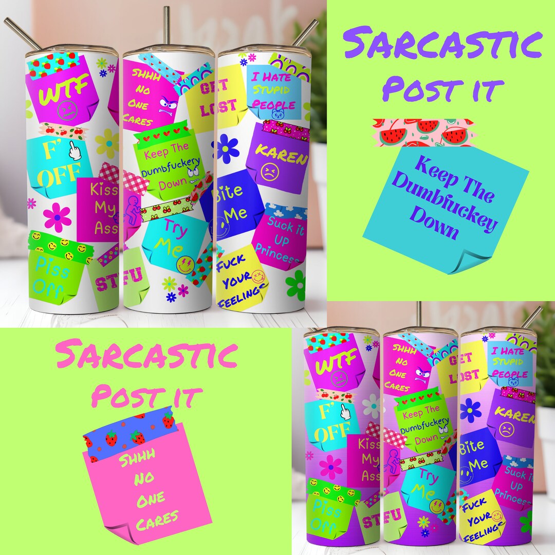 2 Sarcastic Funny Post It Note Collages. Seamless Sublimation Tumbler ...