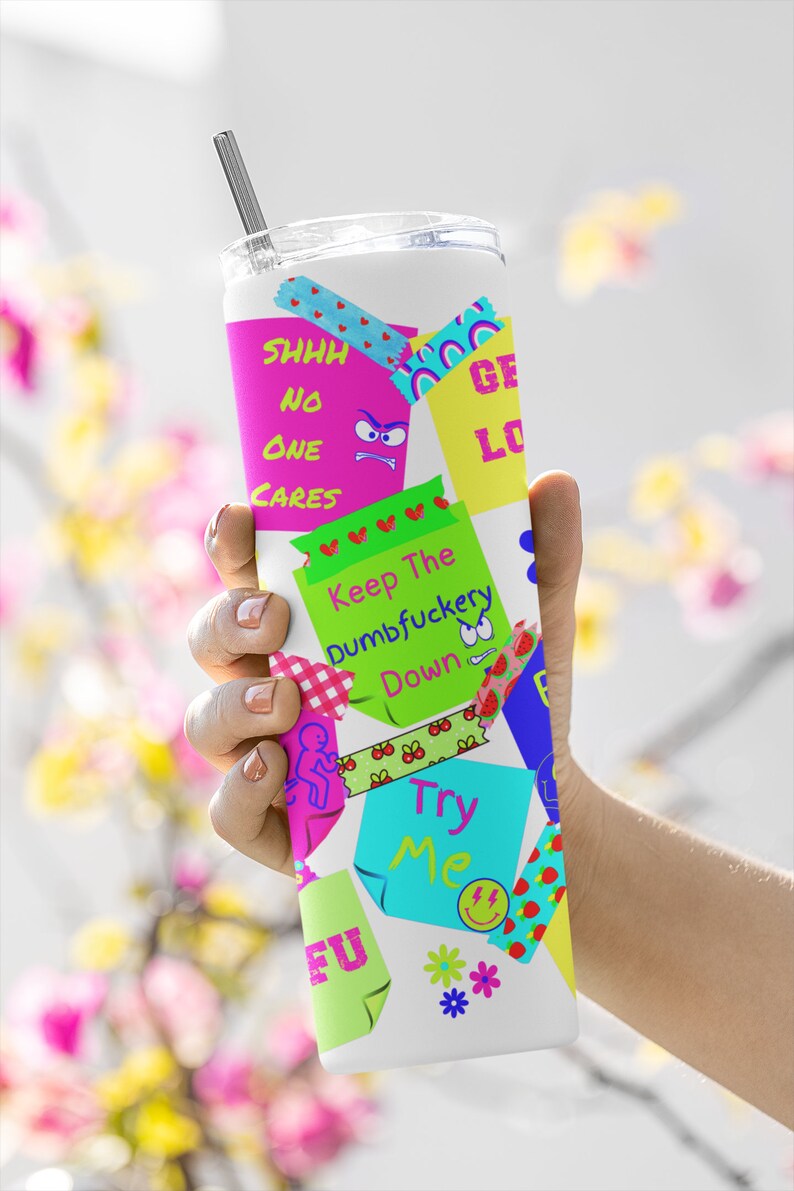 2 Sarcastic Funny Post It Note Collages. Seamless Sublimation Tumbler ...