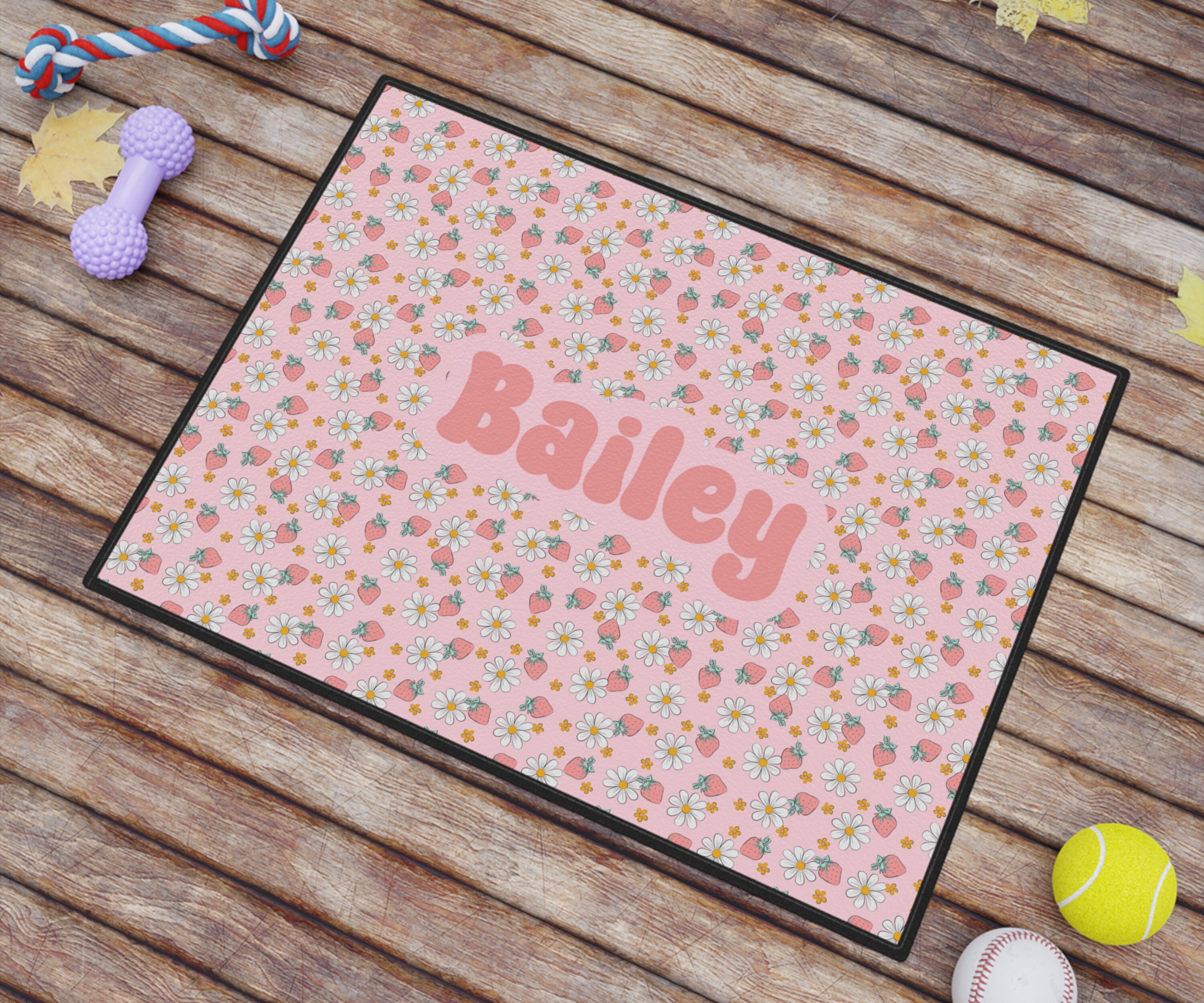 Strawberry Daisy Pet Mat, Personalized Mat, Personalized Pet Mat, Dog ...