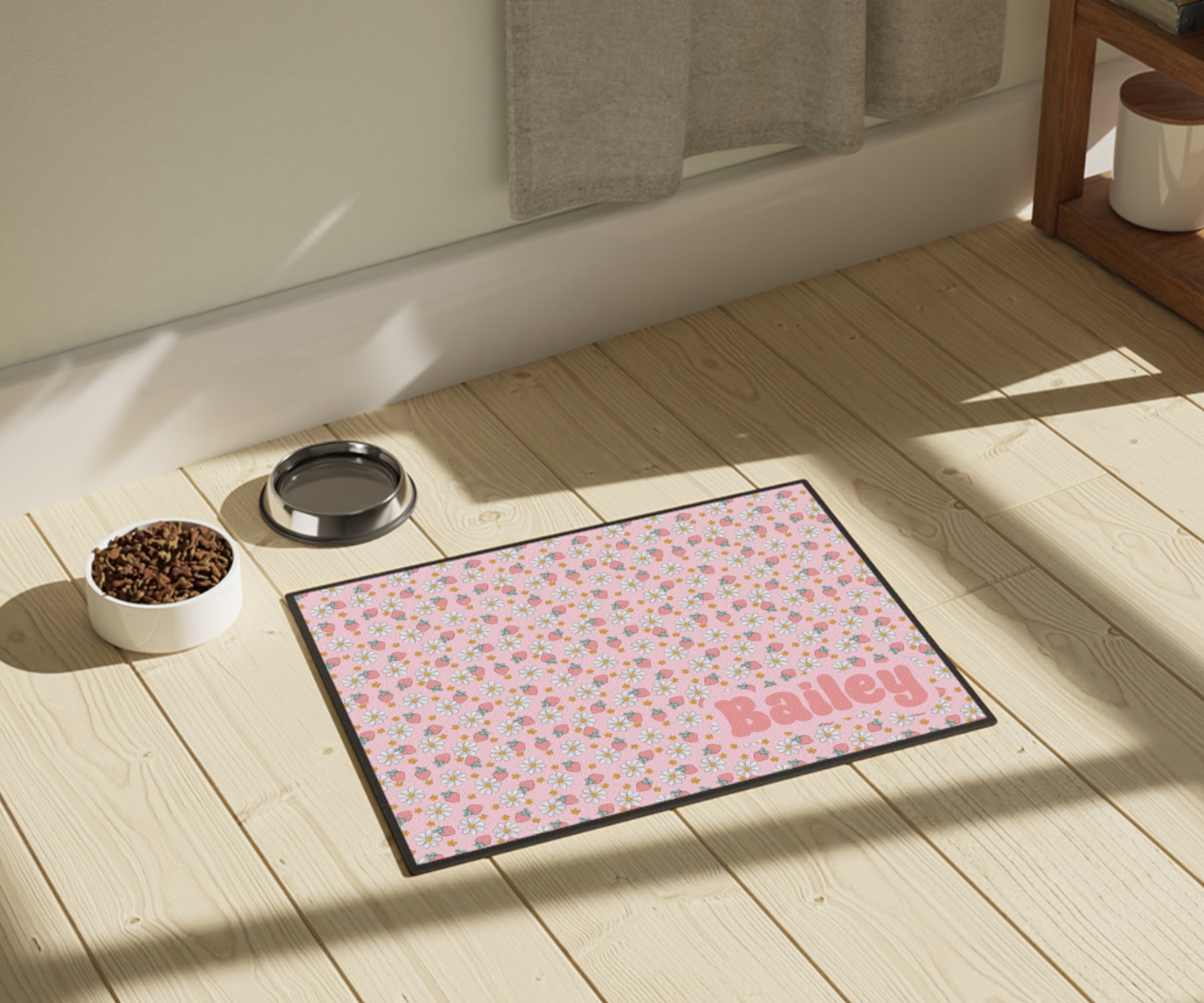 Strawberry Daisy Pet Mat, Personalized Mat, Personalized Pet Mat, Dog ...
