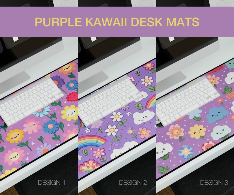 Purple Kawaii Print Desk Mats, Kawaii Mouse Pad, Computer Accessories ...