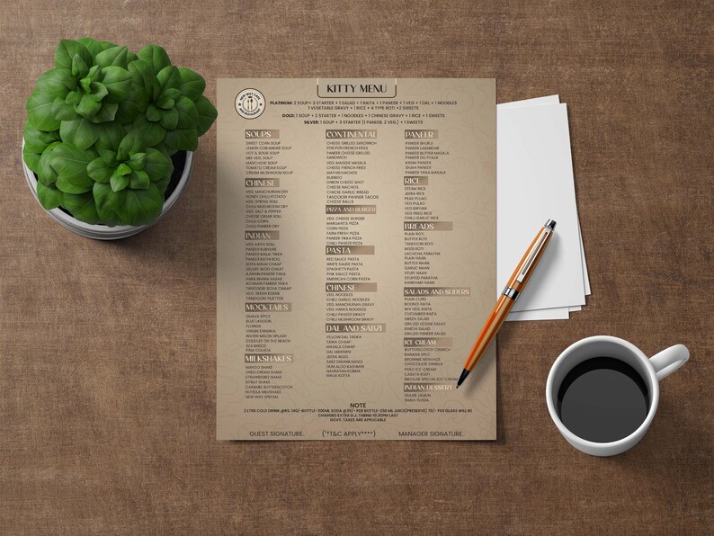 Digital A3 Menu Template, Canva, Minimal Editable Light Brown and White ...
