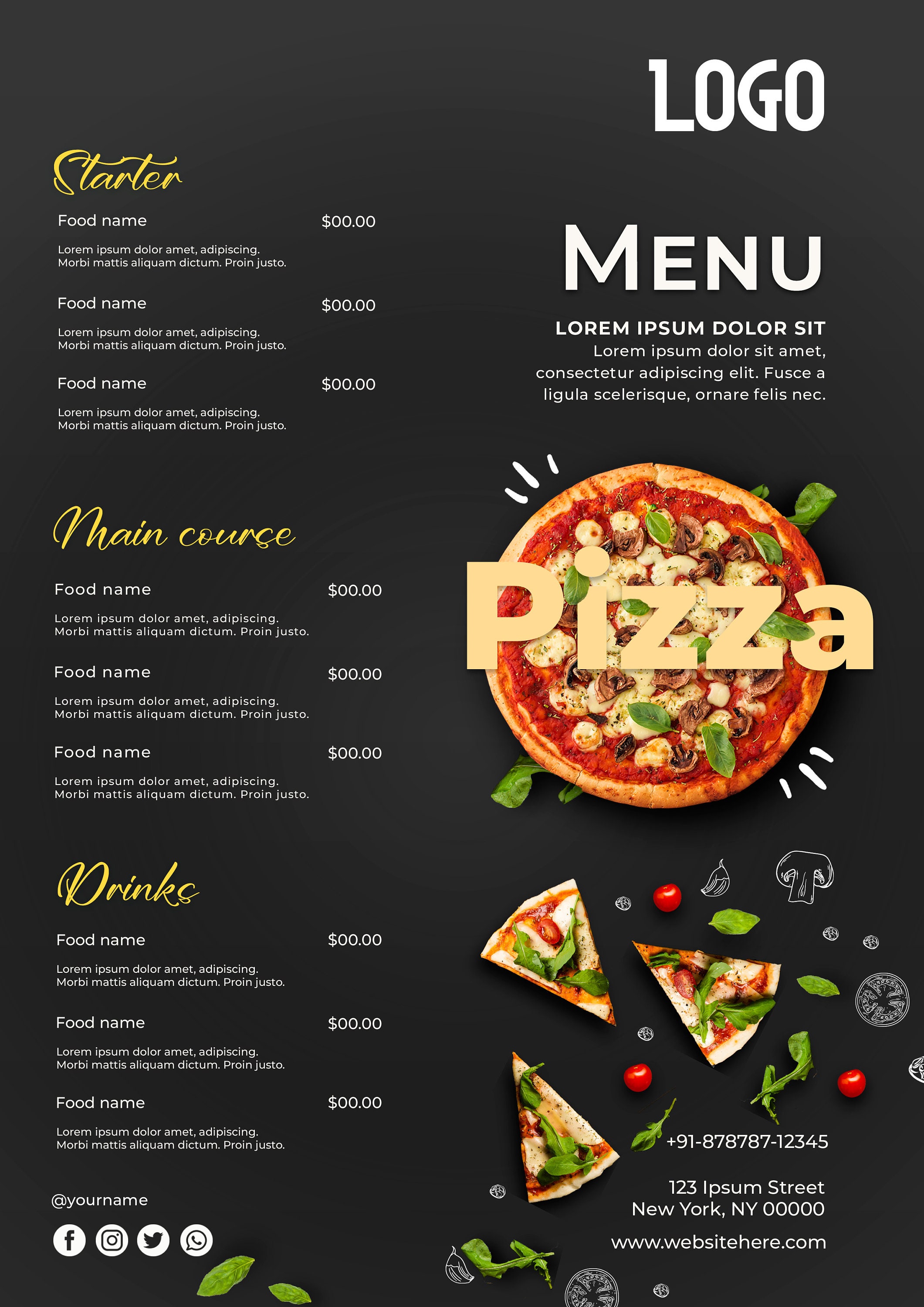 Digital Menu Template Canva Minimal Editable Yellow and - Etsy