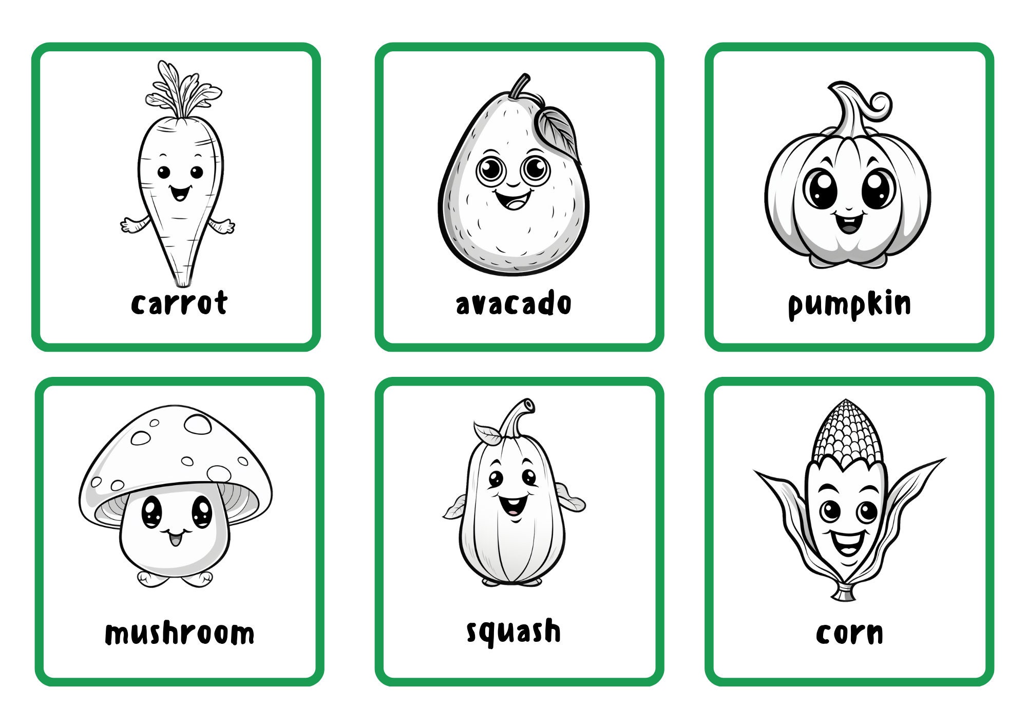 18 Vegetable Flashcards, Kids Learning & Coloring Activity, Montessori ...