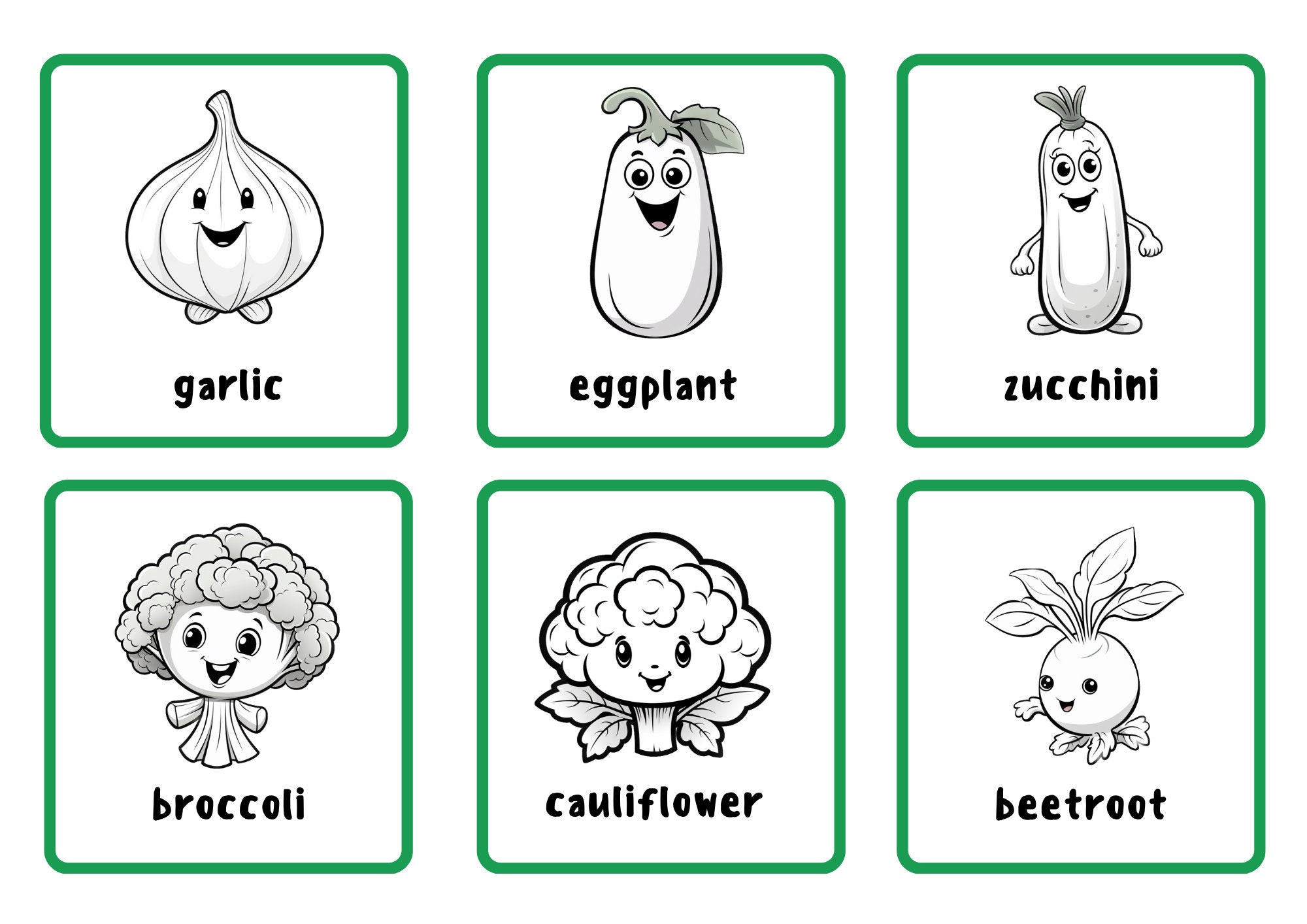 18 Vegetable Flashcards, Kids Learning & Coloring Activity, Montessori ...
