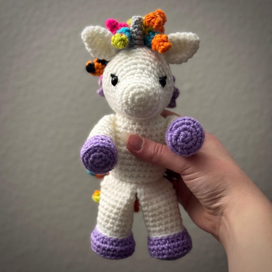Handmade Small Stuffed Crochet Unicorn Plushie - Neon Rainbow With ...