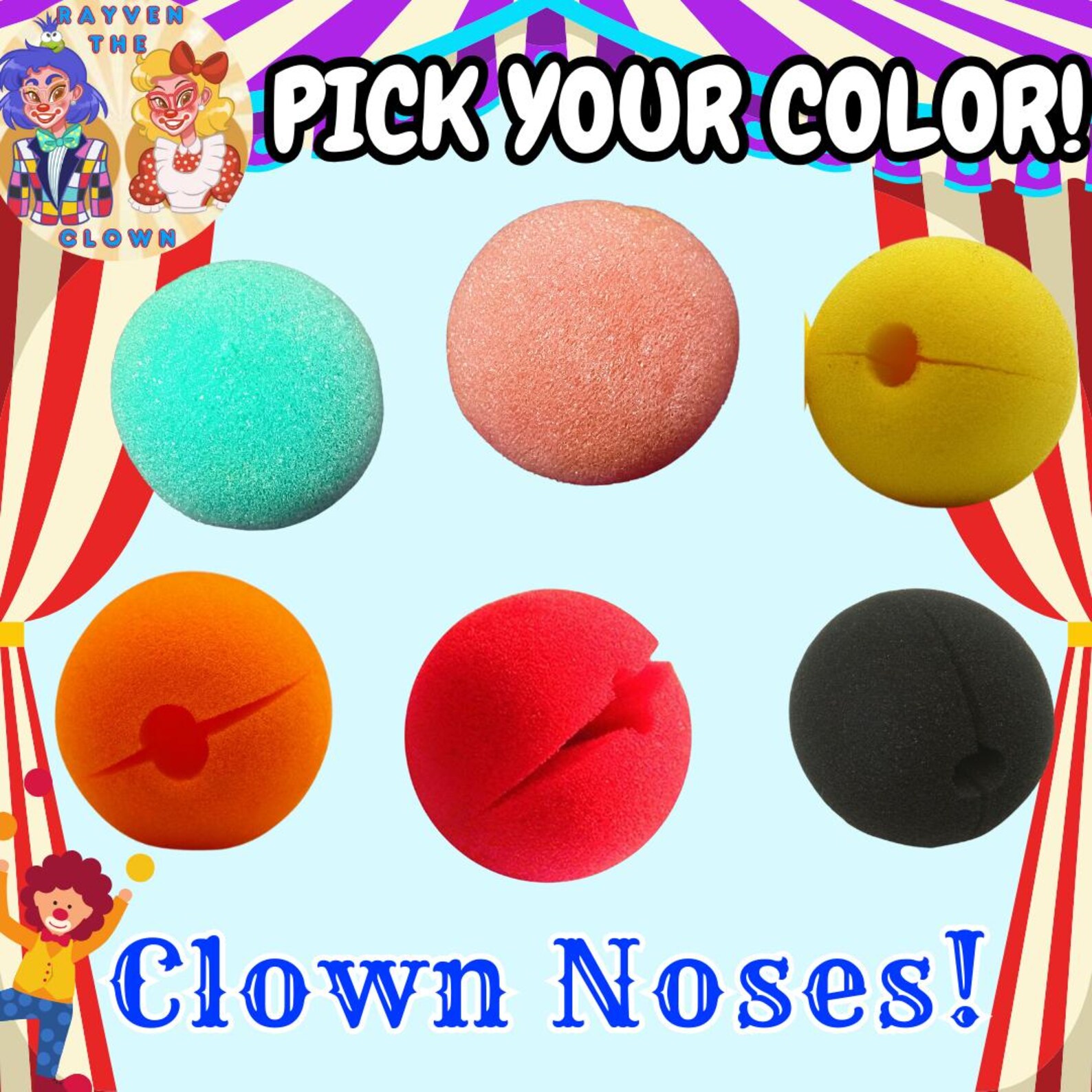 Foam Sponge Clown Nose Red Pink Blue Black Orange Yellow Silly Costume ...