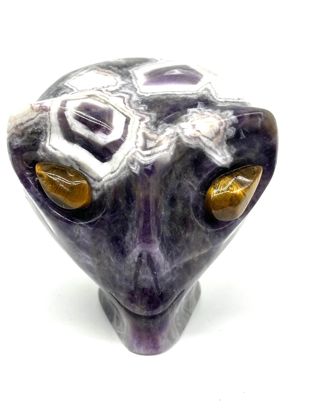 Amethyst Alien Face With Beautiful Tiger’s Eye Eyes Solid Carving Heavy ...