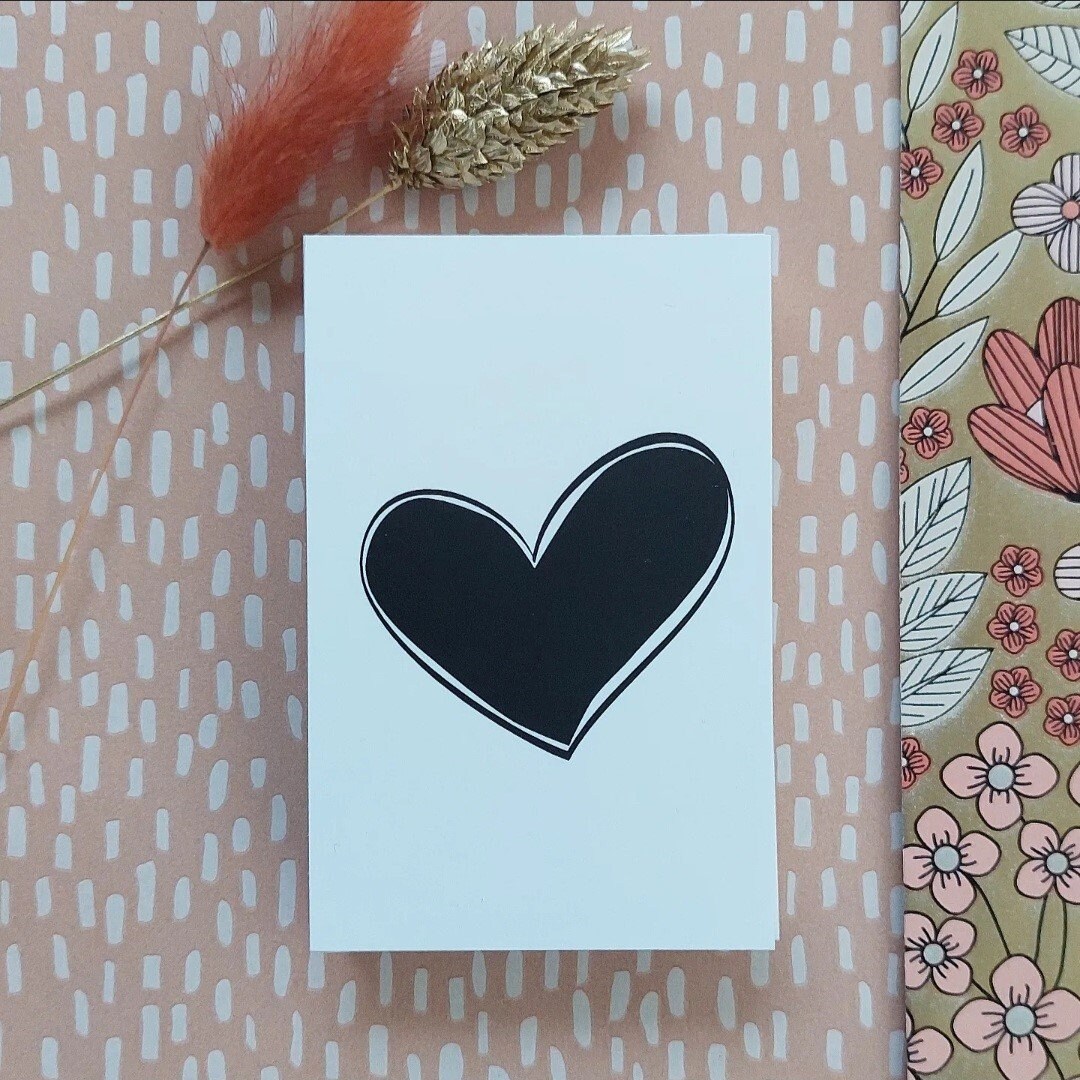 Mini Card Black Heart Friendship Love Gift Mail Thank You - Etsy