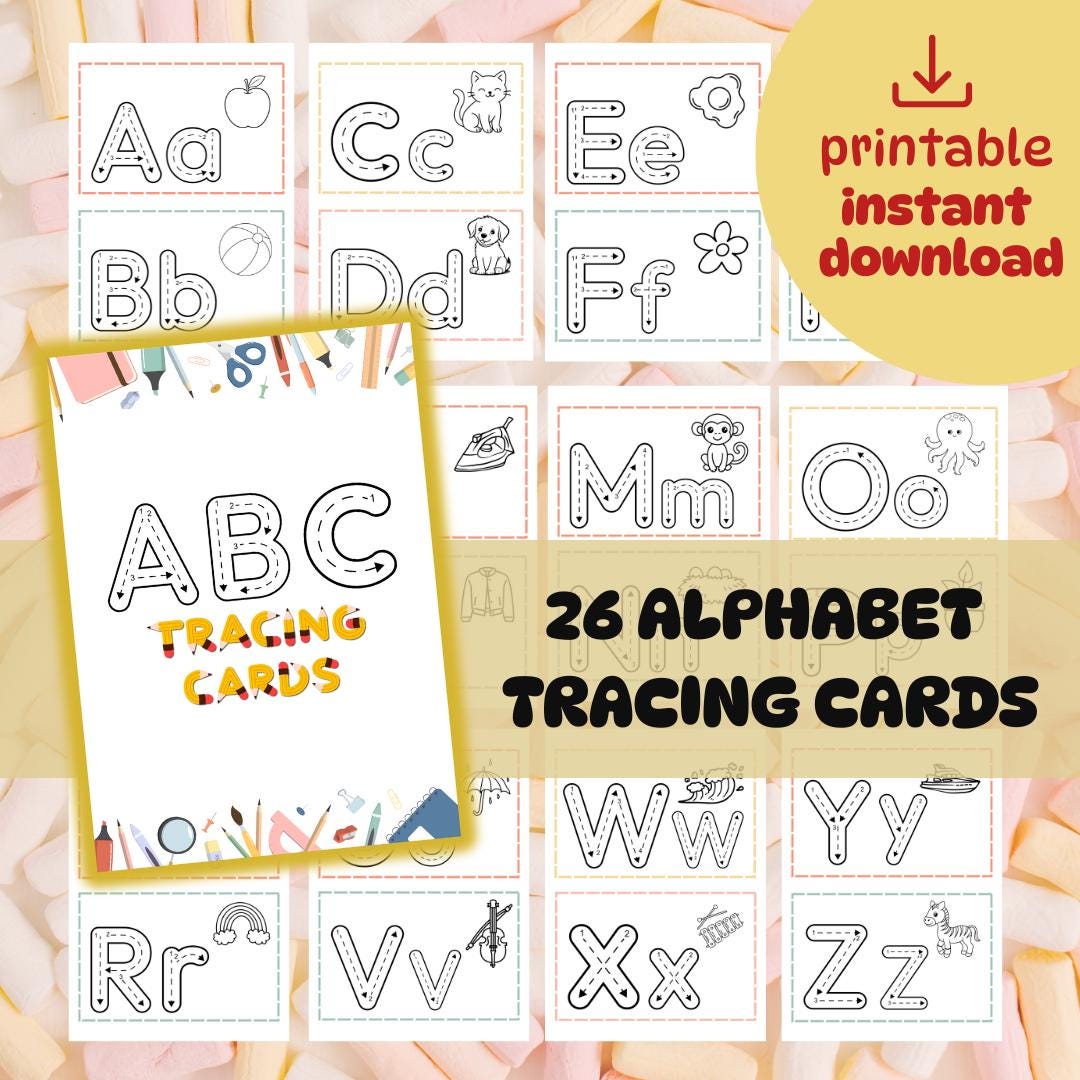Alphabet Tracing Cards – A to Z Printable PDF | Preschool Handwriting ...