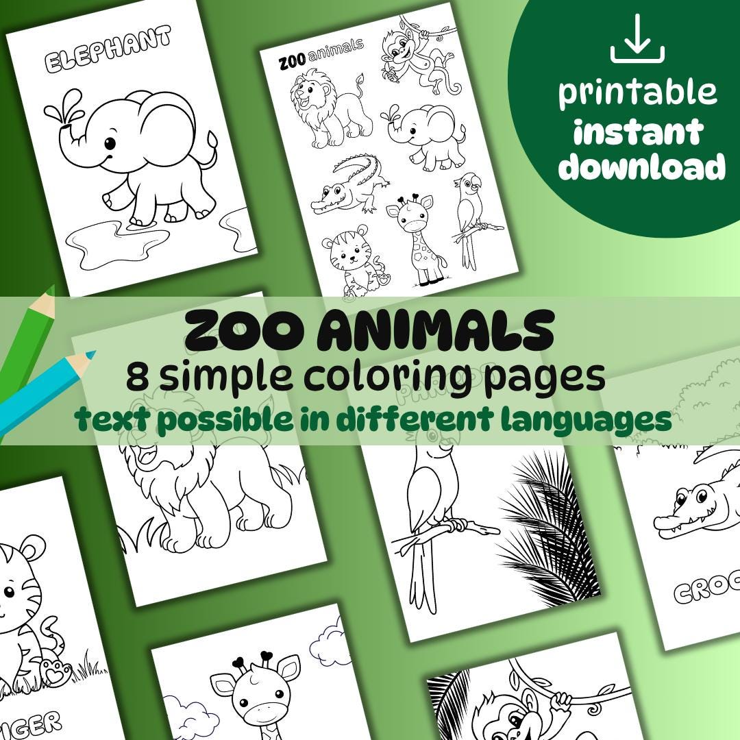 8 Zoo Animal Coloring Pages – Printable PDF for Kids | Safari Animals ...
