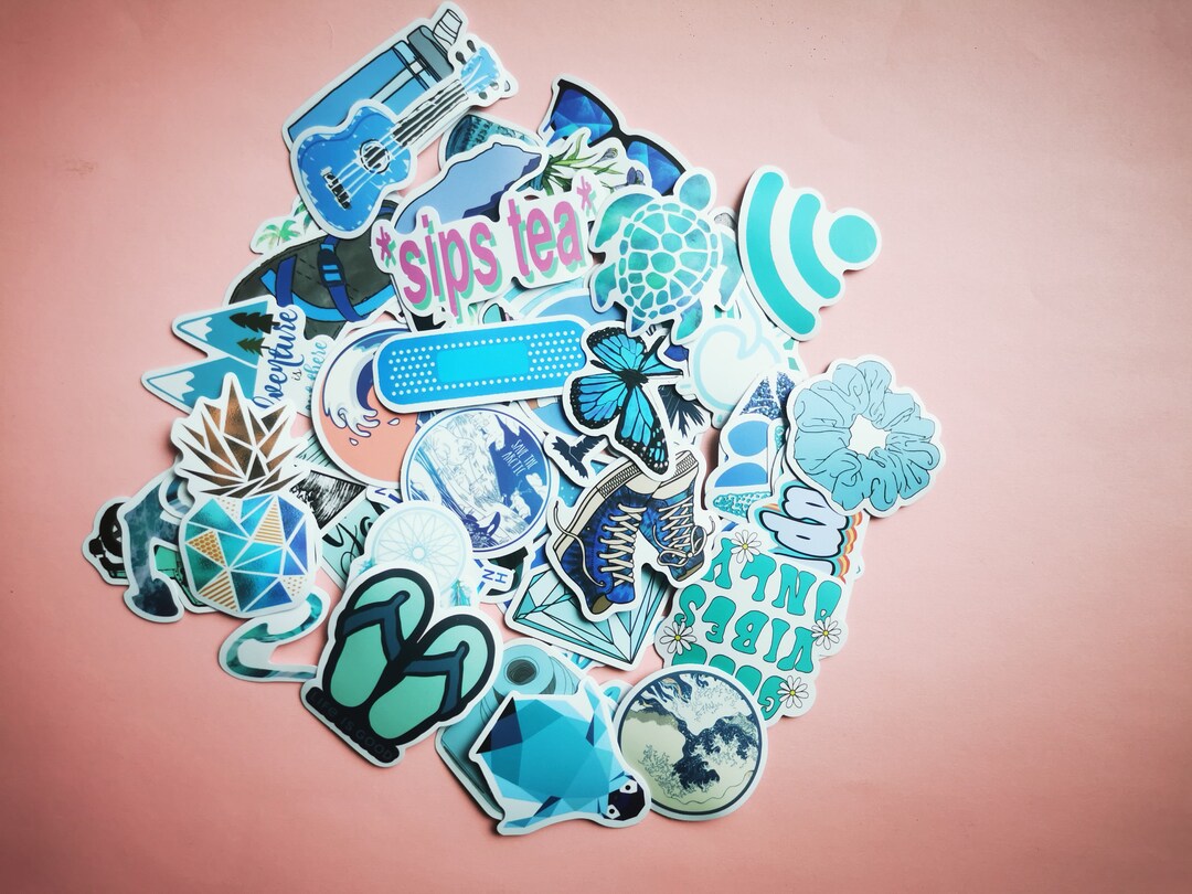 50 Bohemian Computer Note Stickers Blue Waterproof Stickers - Etsy