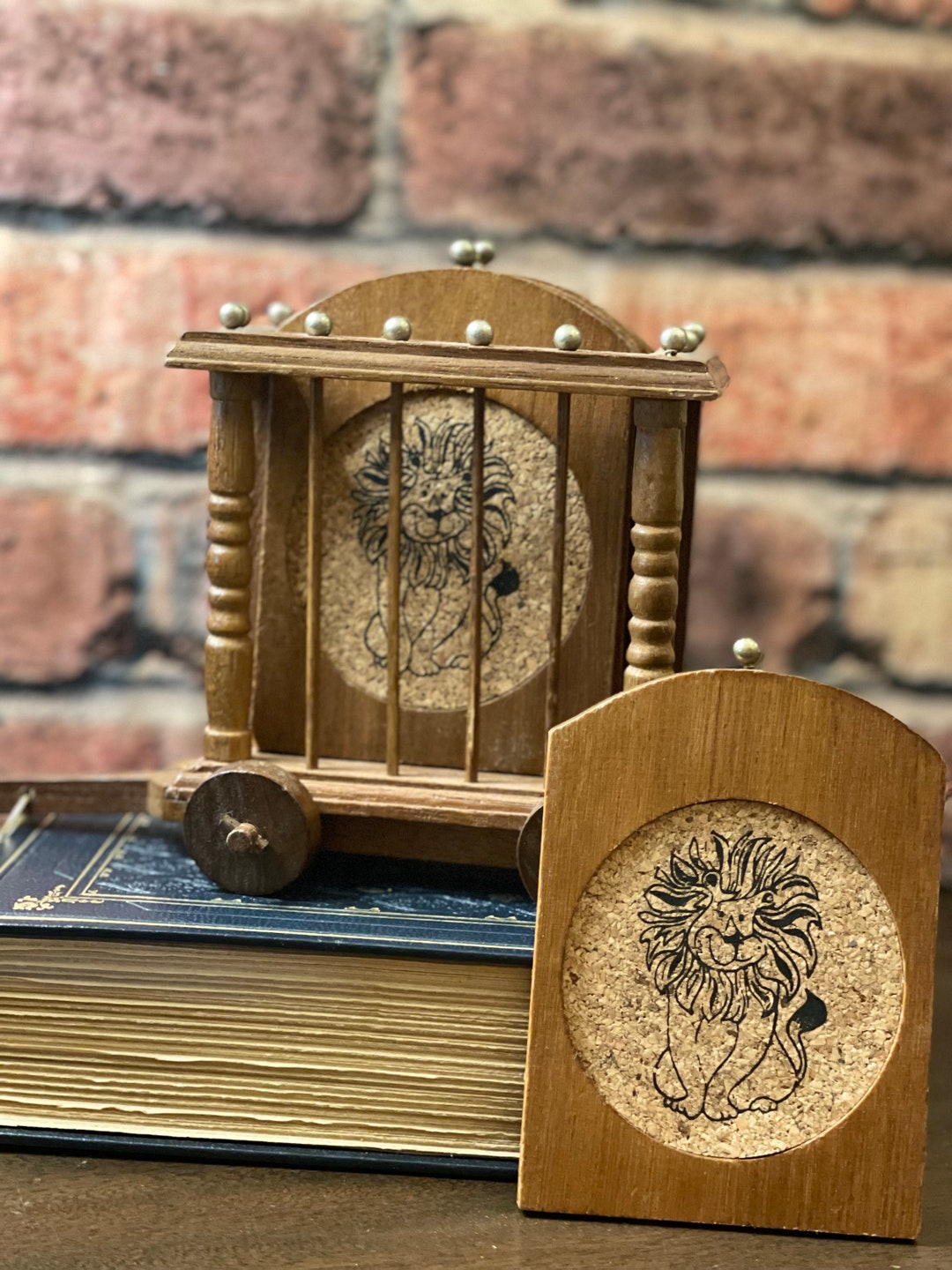 Vintage Circus Lion Coaster Set With Rolling Cage - Etsy