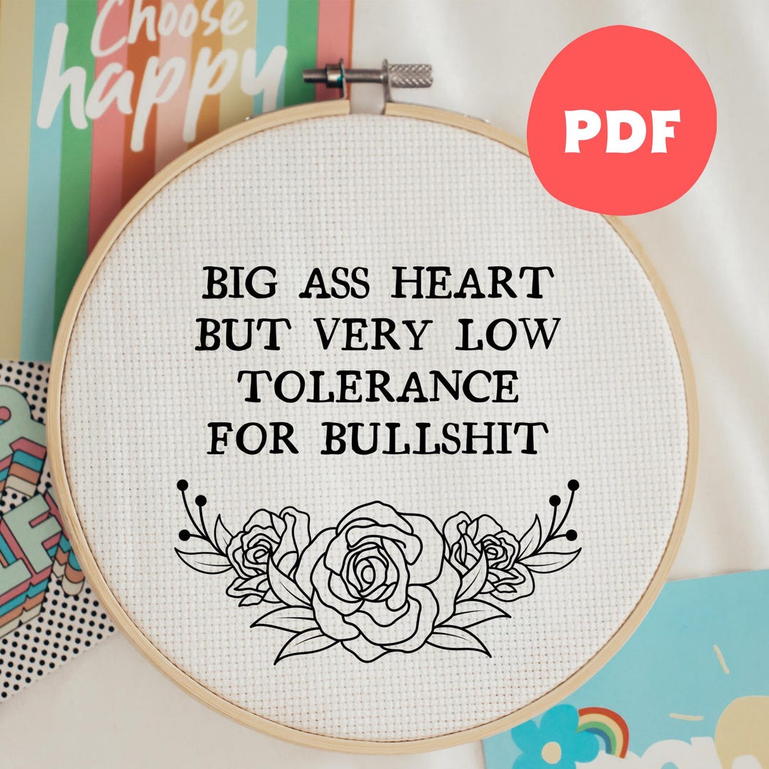 Funny Embroidery Pattern PDF, Big Ass Heart, Subversive Snarky Hoop Art ...