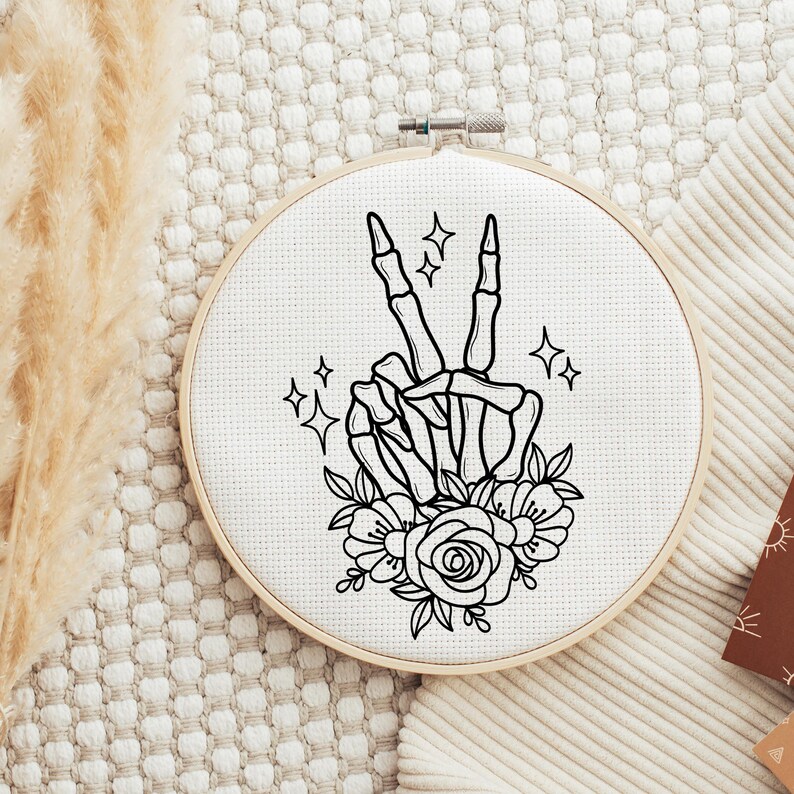 Skeleton Hands Embroidery Pattern PDF, Halloween Hoop Art, Modern Hand ...