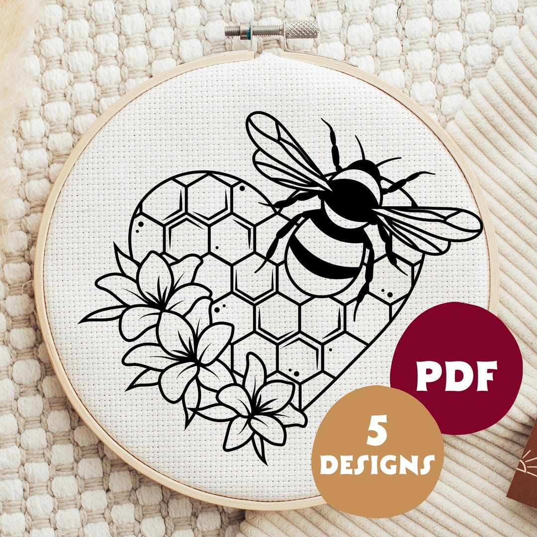 Embroidery PDF Pattern, Honey Bee Pattern, Bee Hand Embroidery, Insect ...