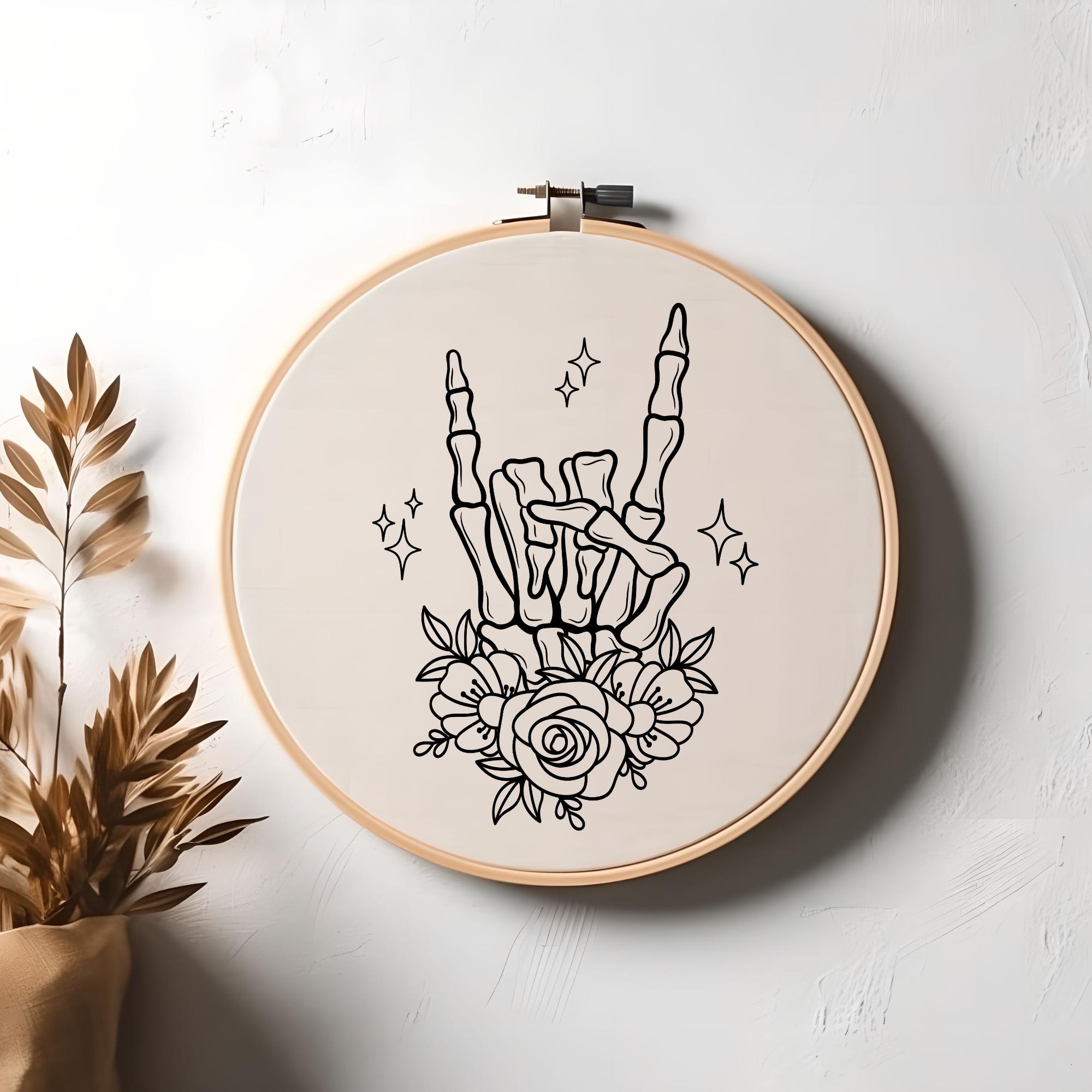 Skeleton Hands Embroidery Pattern PDF, Halloween Hoop Art, Modern Hand ...