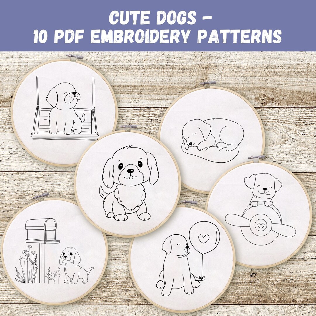 Embroidery PDF Pattern, Cute Puppy Dogs, Hoop Art, Hand Embroidery ...