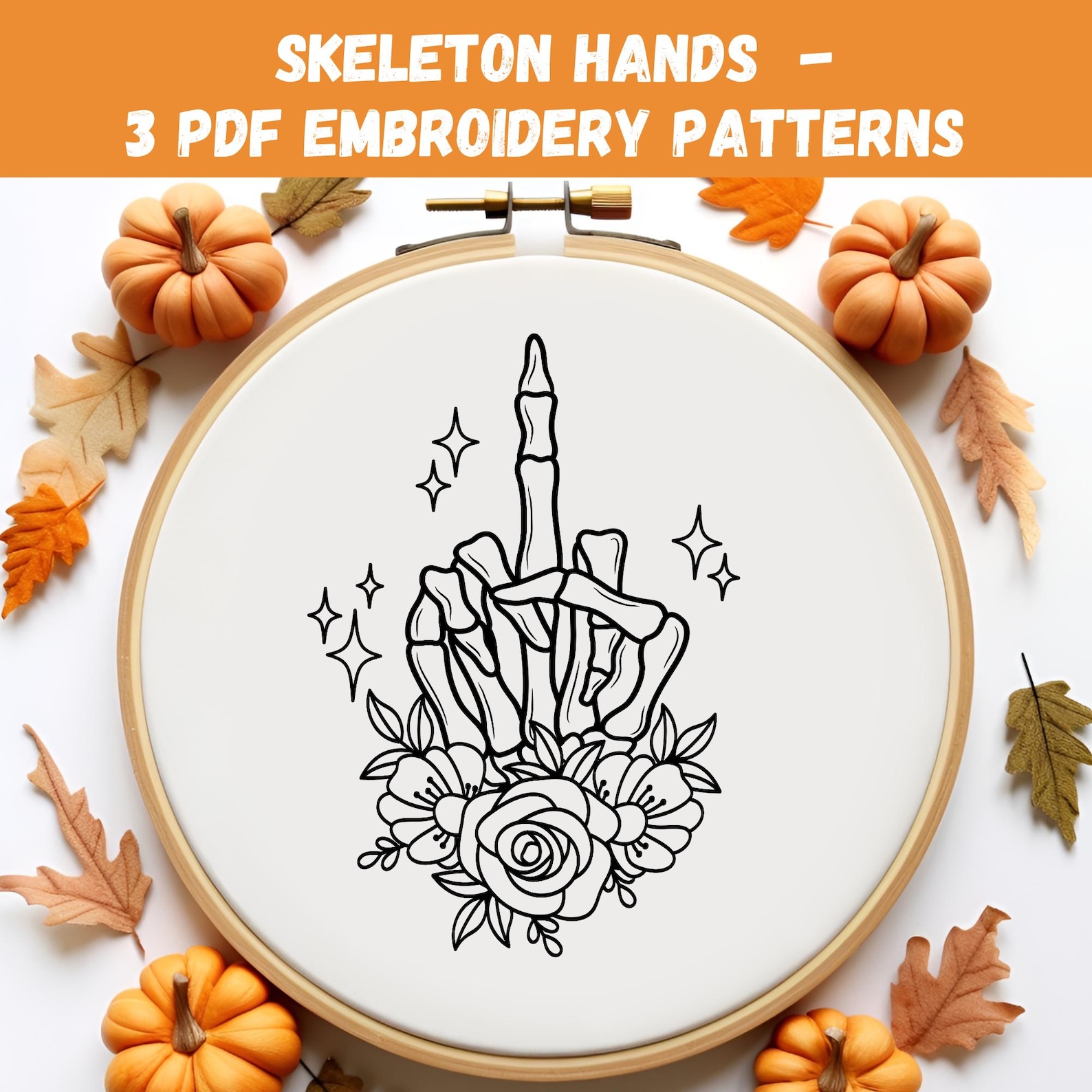 Skeleton Hands Embroidery Pattern PDF, Halloween Hoop Art, Modern Hand ...