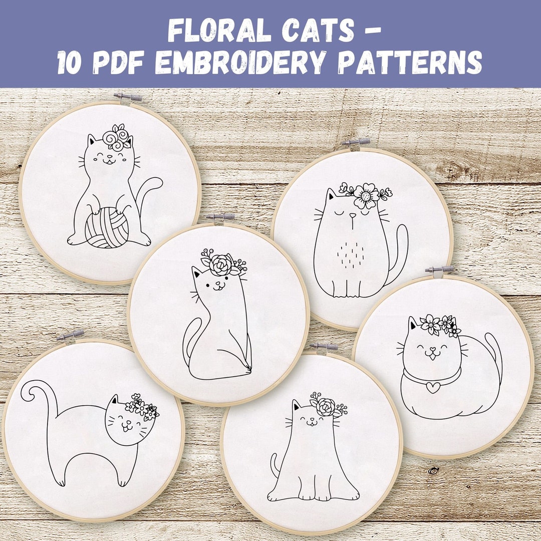 Embroidery PDF Pattern, Cat Embroidery PDF, Hoop Art, Hand Embroidery ...