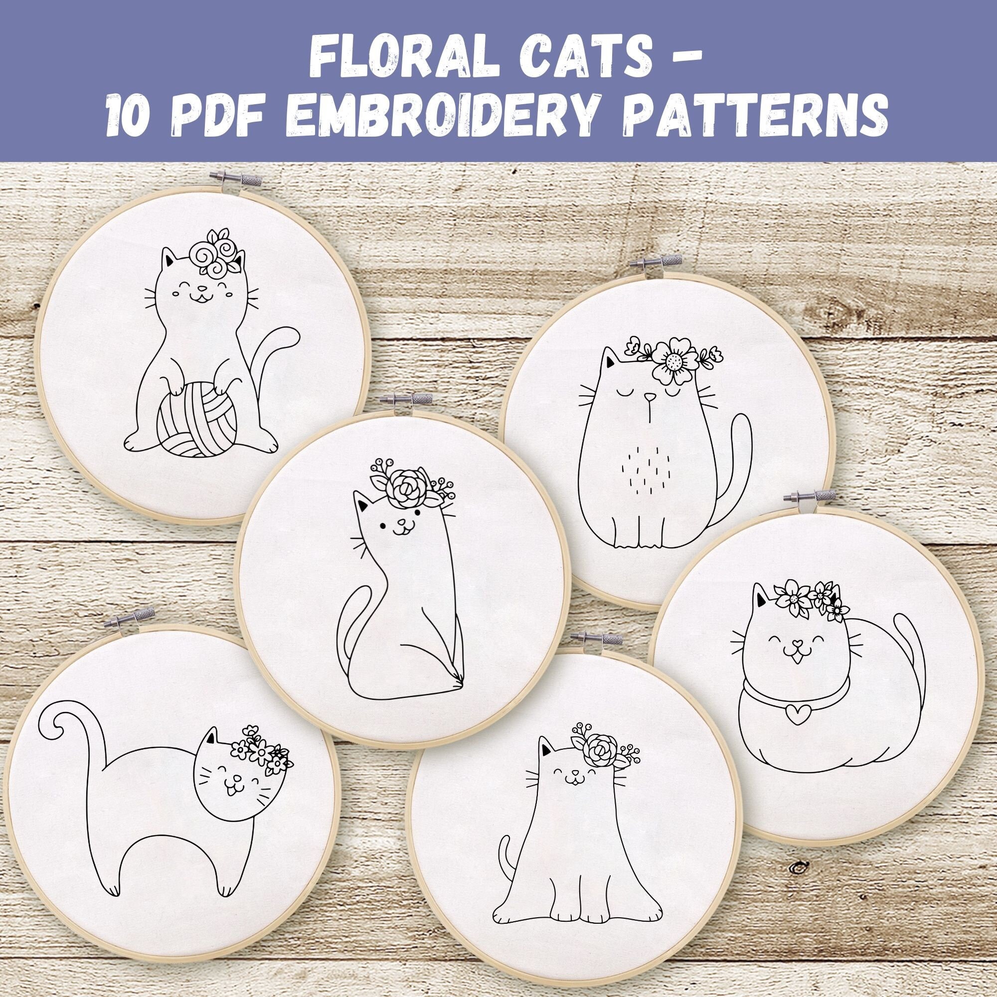 Embroidery PDF Pattern, Cat Embroidery PDF, Hoop Art, Hand Embroidery ...