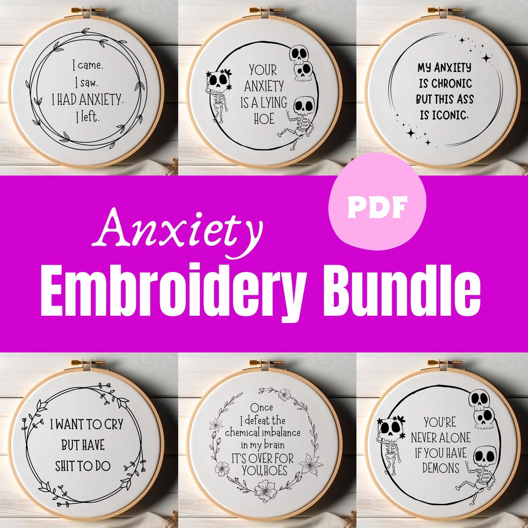 Embroidery PDF Pattern Anxiety Embroidery Mental Health Pattern Snarky ...