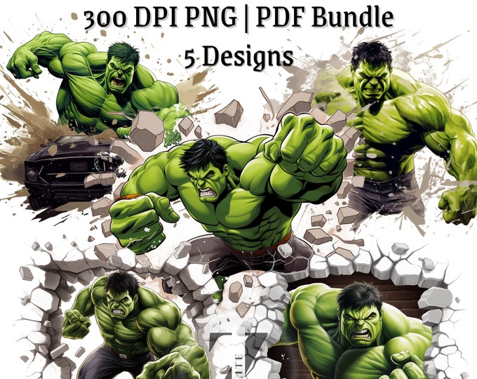 Hulk Smash PNG, PDF Set, 5 Designs, 300 DPI, Transfer Graphic for ...